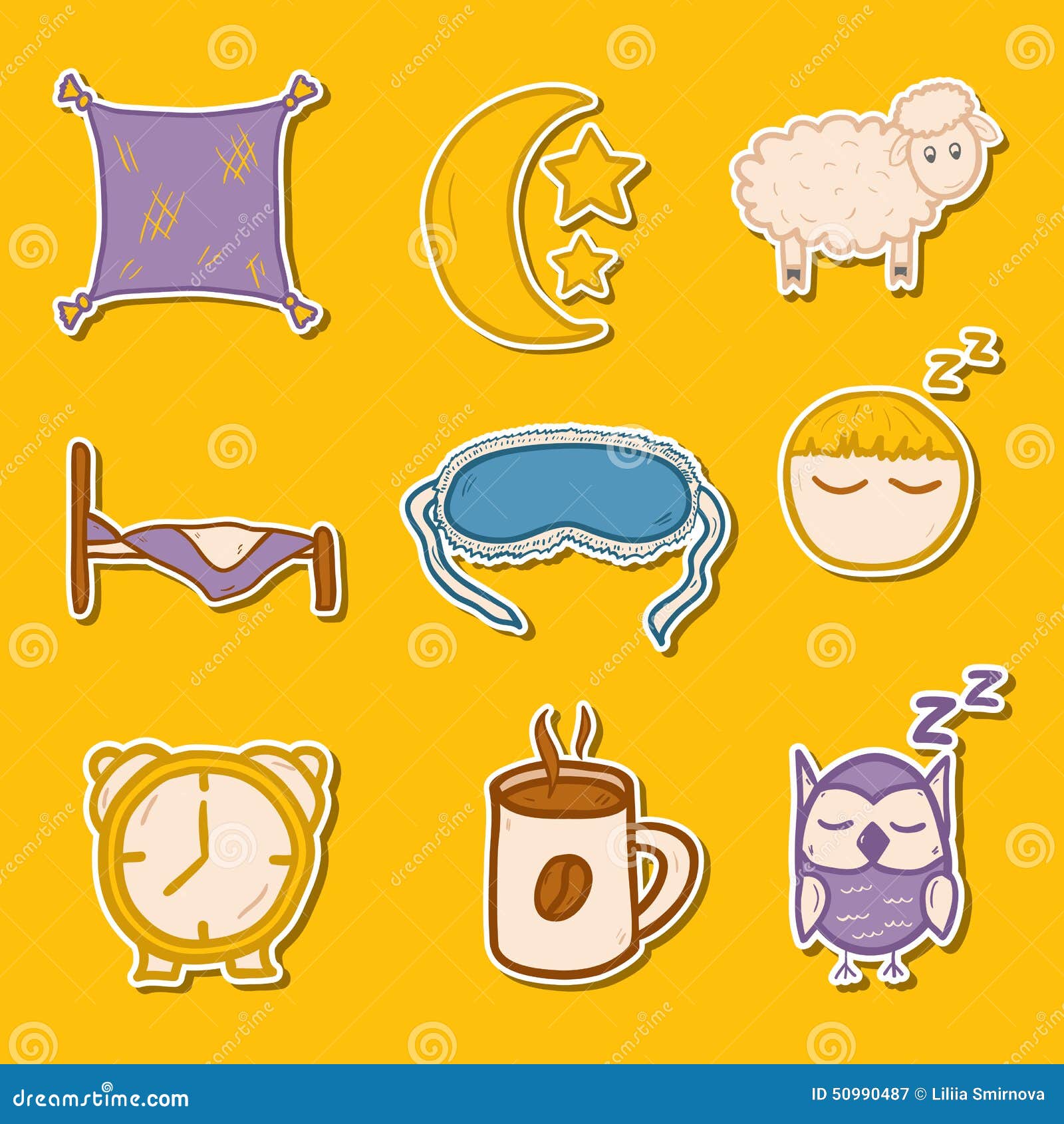 Set of Hand Drawn Stickers on Sleep Theme Stock Vector - Illustration ...