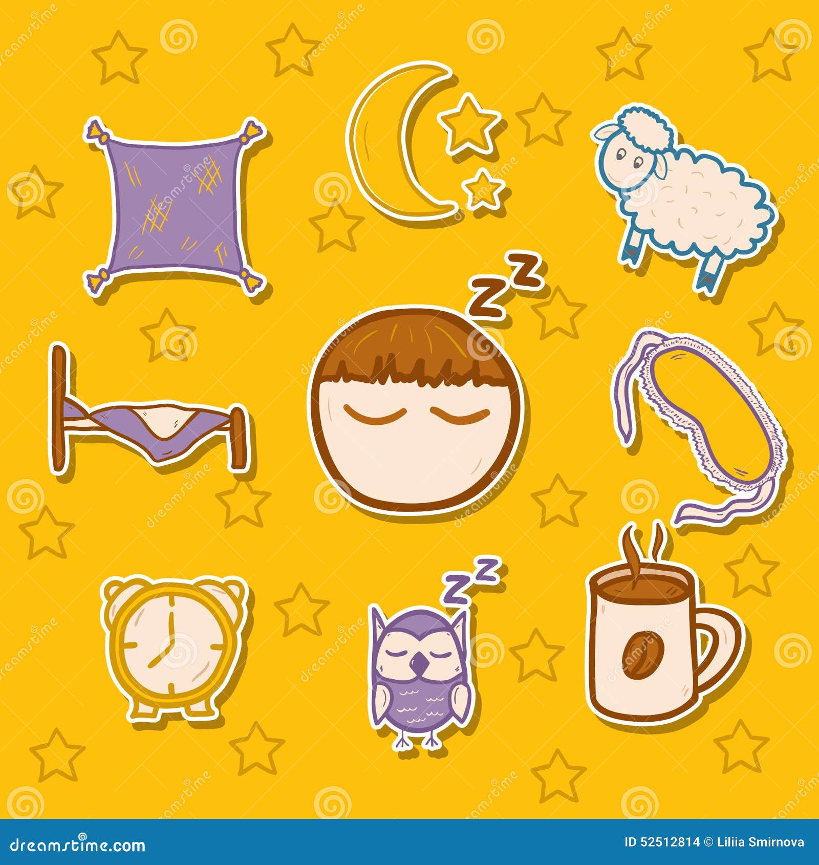Set of Hand Drawn Stickers on Sleep Theme Stock Vector - Illustration ...