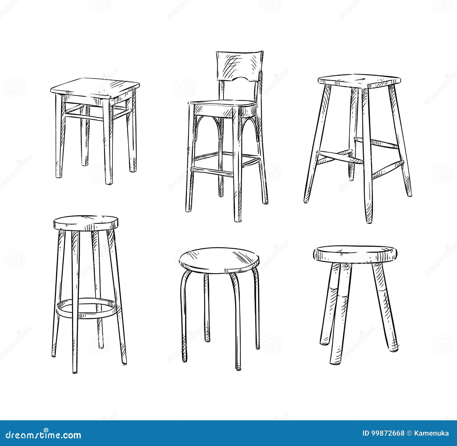 Set of hand drawn stools stock vector. Illustration of hand - 99872668