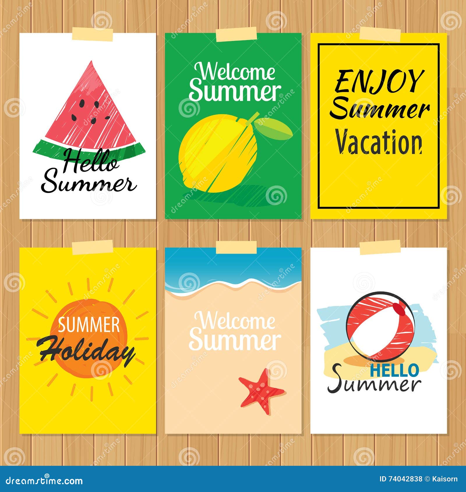 Summer Cards Set. Colorful Posters With Hand Lettering. Summer Vacation ...