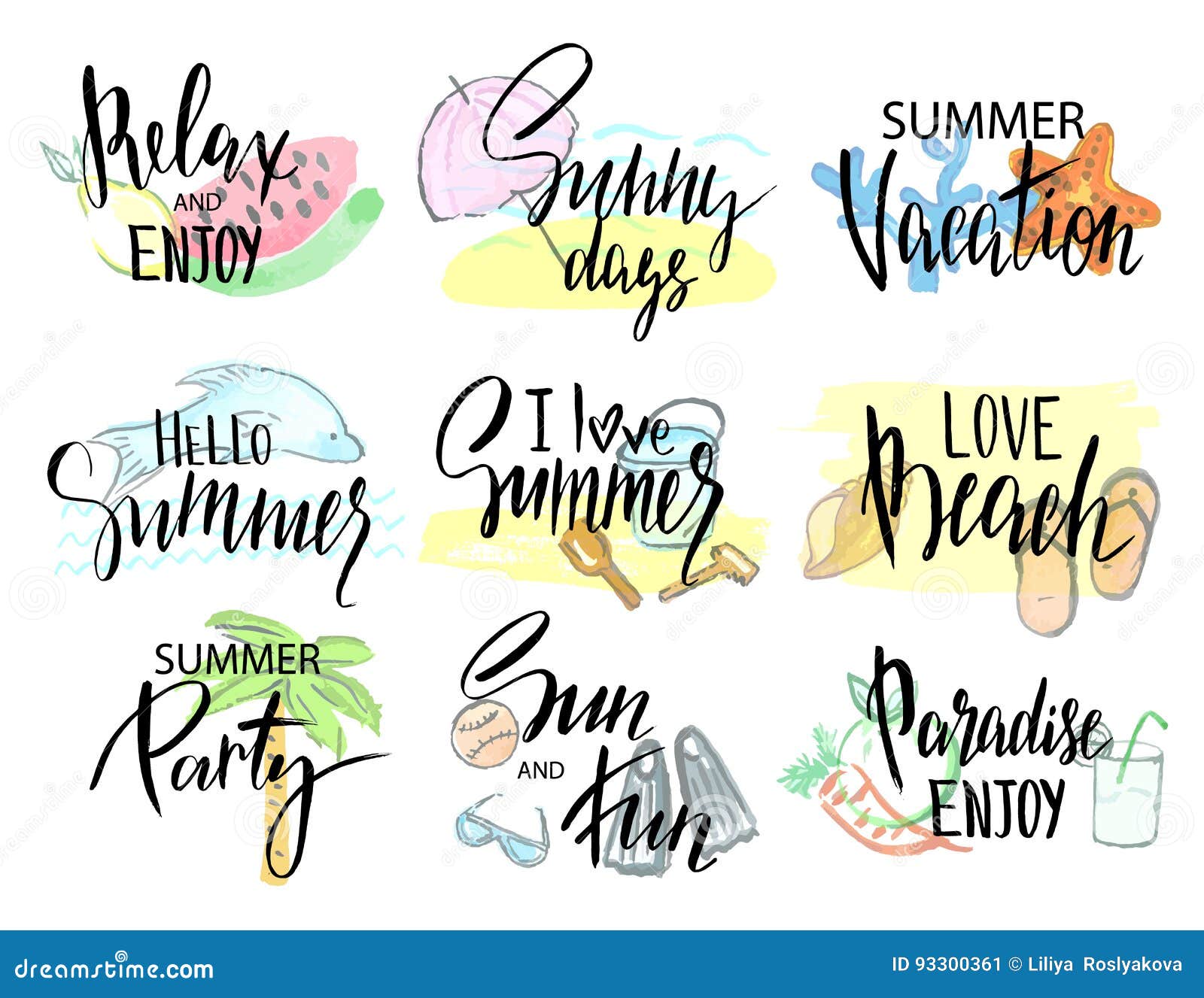 Set of Hand Drawn Summer Labels, Logos, and Elements Set for Summer ...