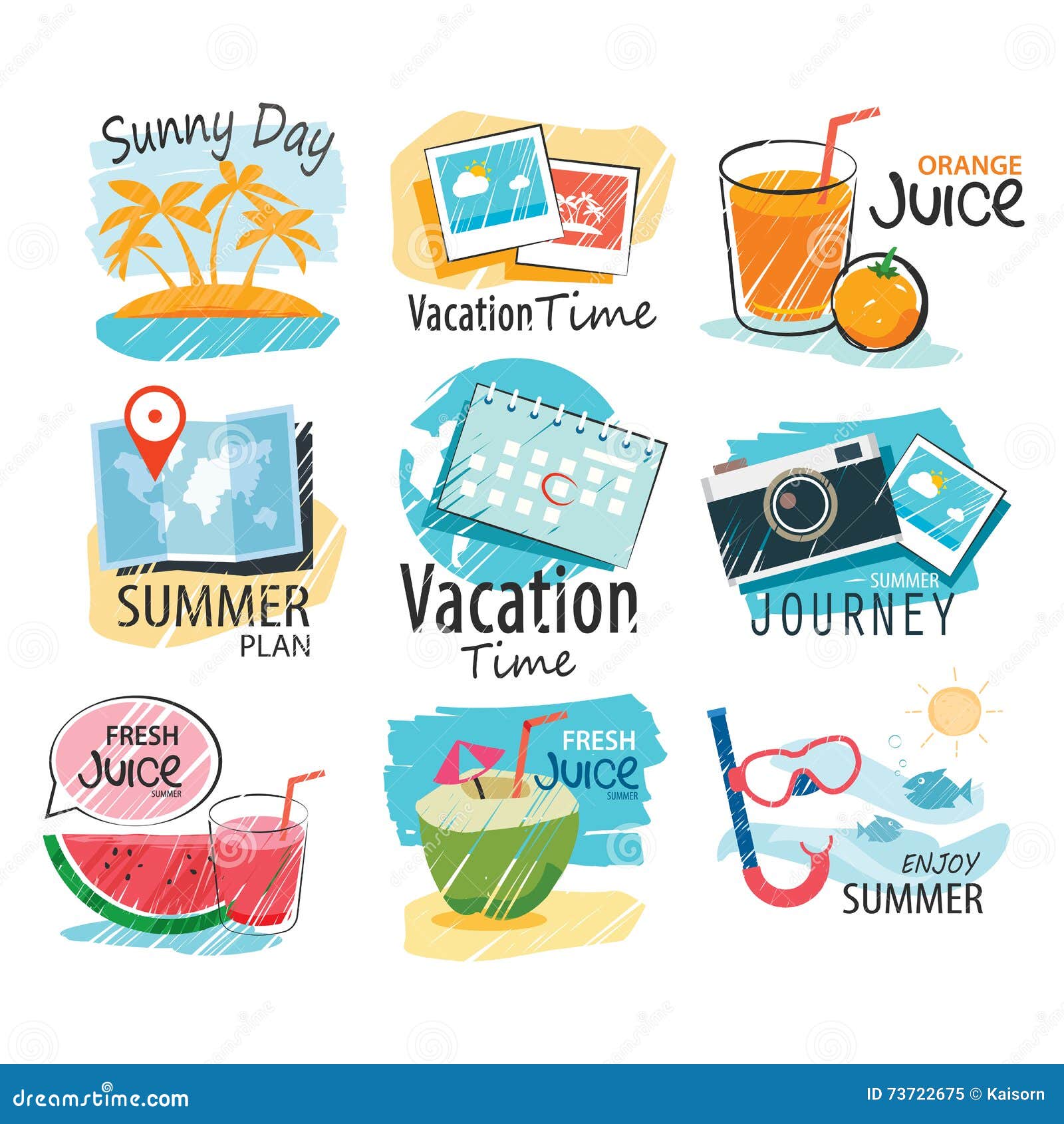Set of Hand Drawn Summer Signs and Banners. Stock Vector - Illustration ...