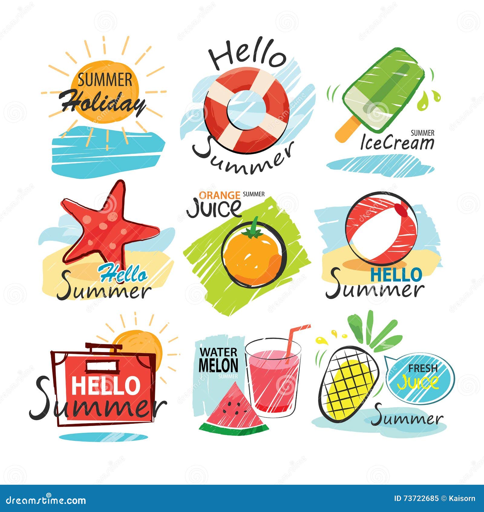 Set of Hand Drawn Summer Signs and Banners. Stock Vector - Illustration ...