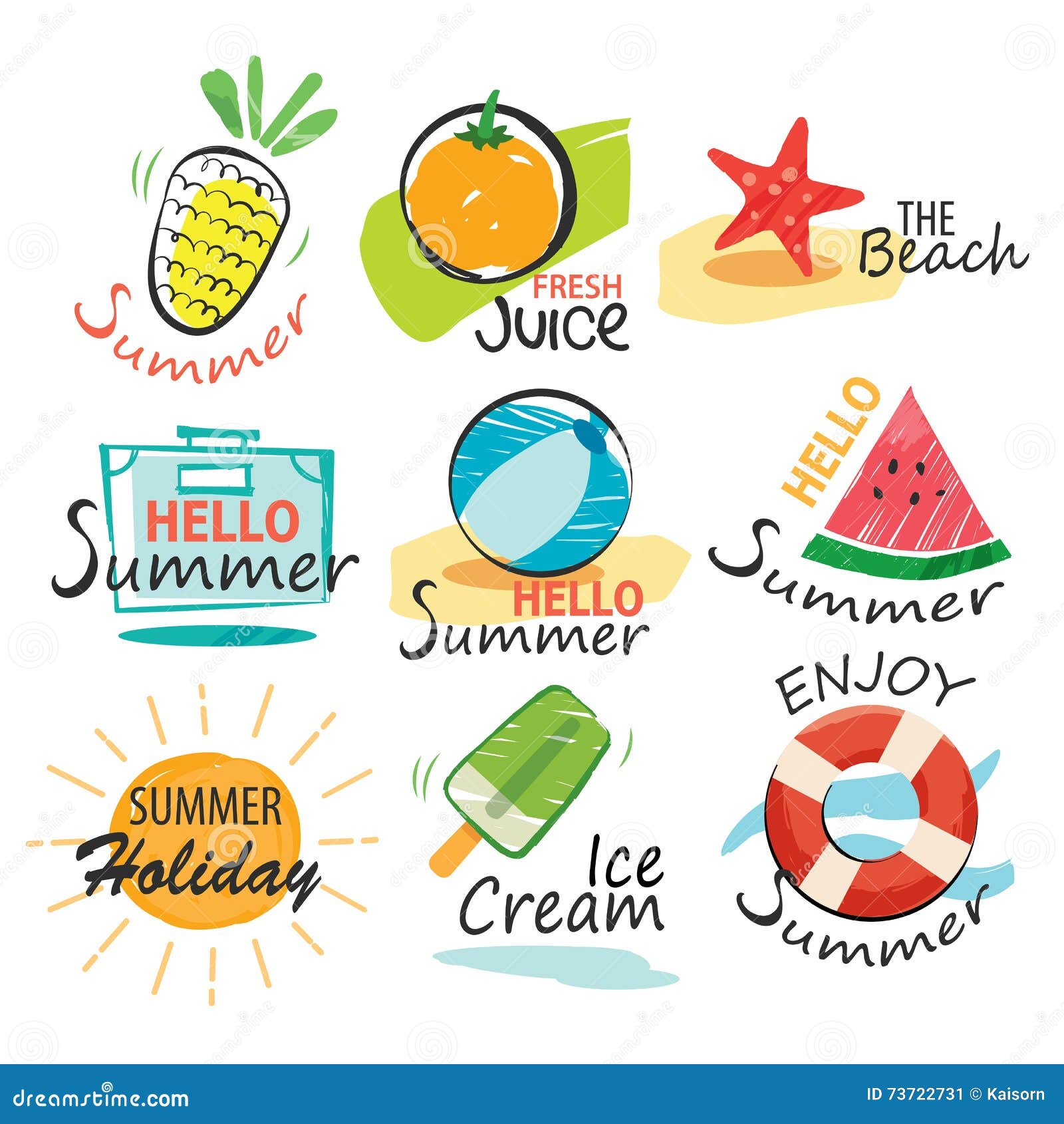 Set of Hand Drawn Summer Signs and Banners. Stock Vector - Illustration ...