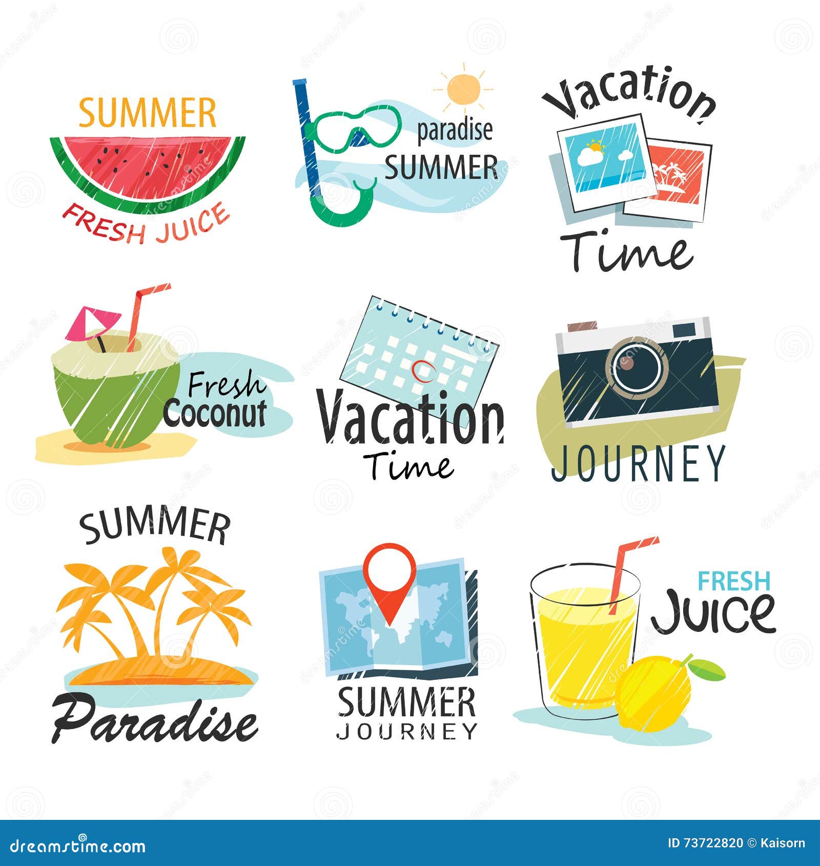 Set of Hand Drawn Summer Signs and Banners. Stock Vector - Illustration ...
