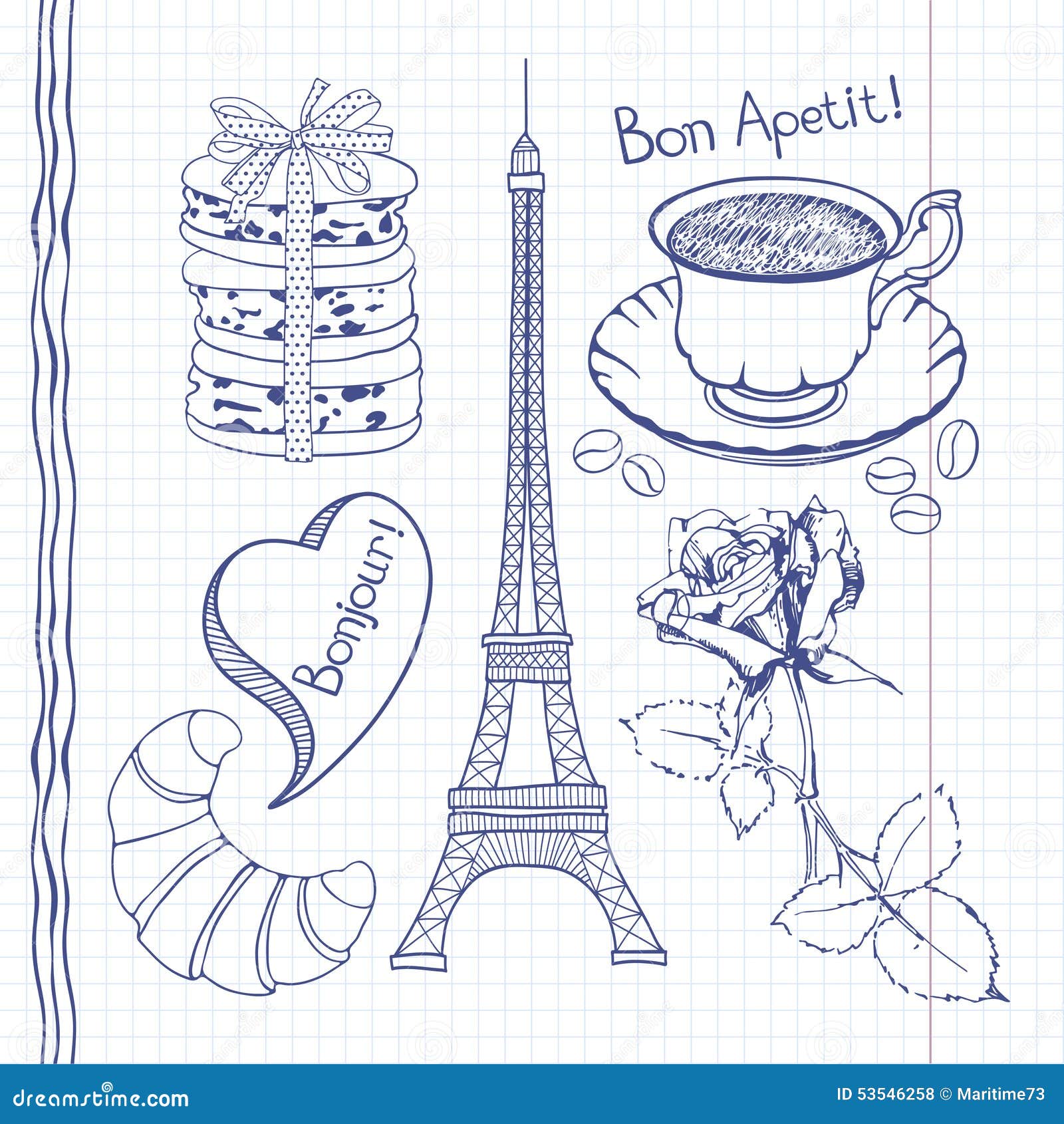 Set of Hand Drawn Symbols of France, Doodles . Stock Illustration ...