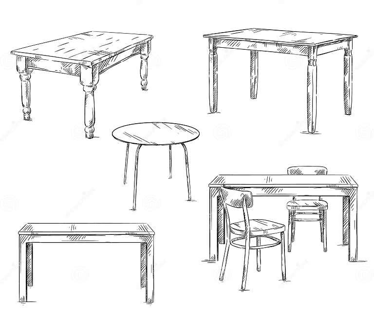 Set of Hand Drawn Tables, Vector Illustration Stock Vector ...