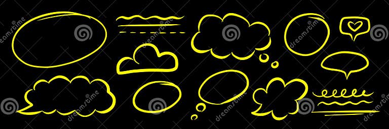 Set of Hand Drawn Textbox Frame. Doodle Crayon Drawing Cloud Stock ...