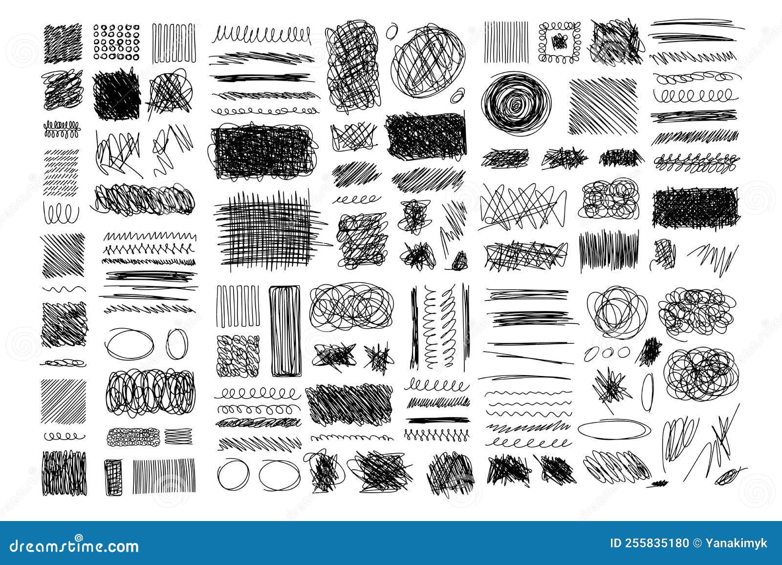 Set Hand Drawn Texture Scribble Marker and Ink Patterns. Hand Drawing ...