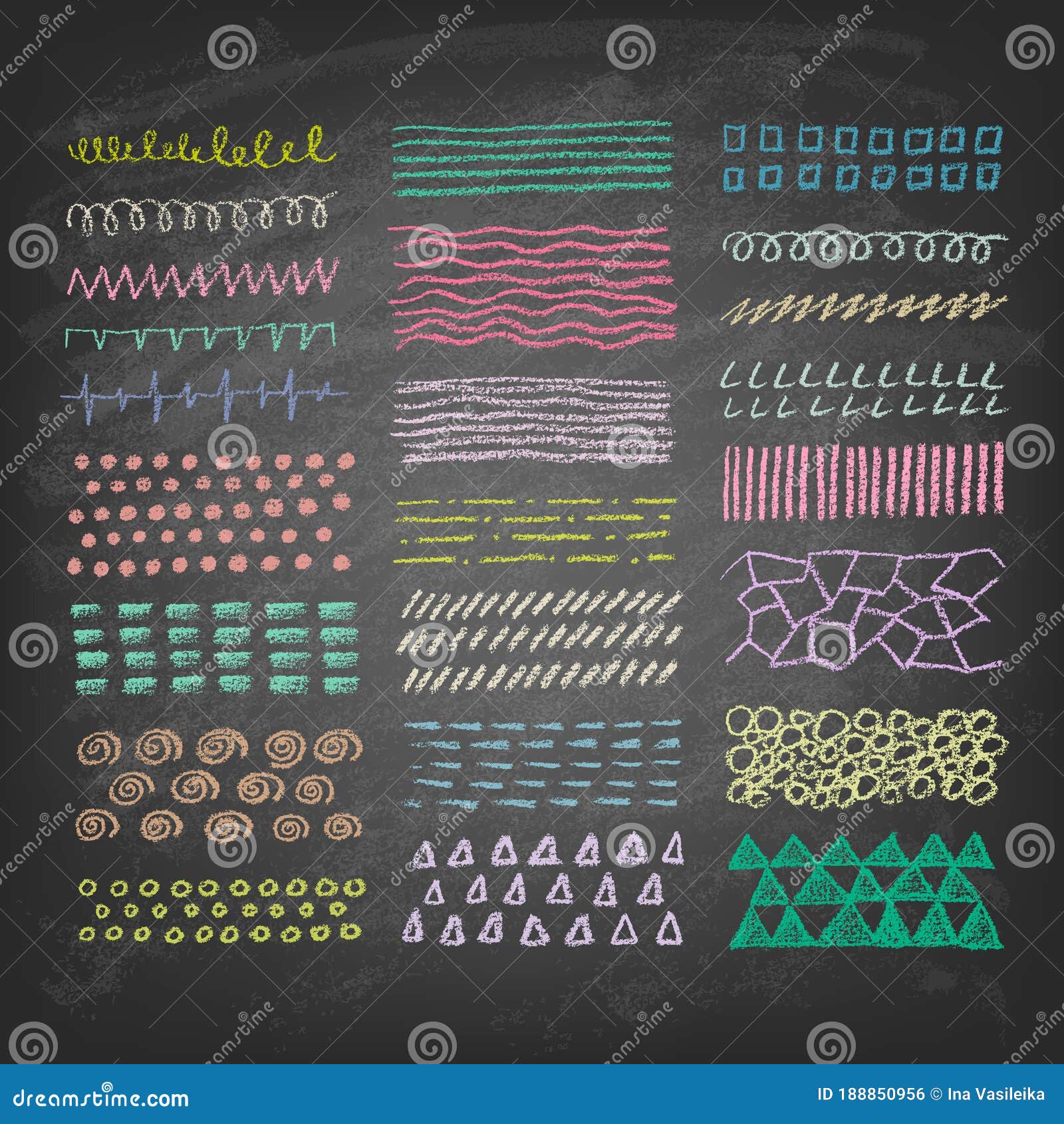 Set of Hand Drawn Textures on Chalkboard. Stock Vector - Illustration ...