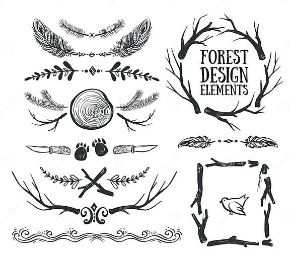 Set of Hand Drawn Tribal Frames and Dividers. Forest Design Stock ...