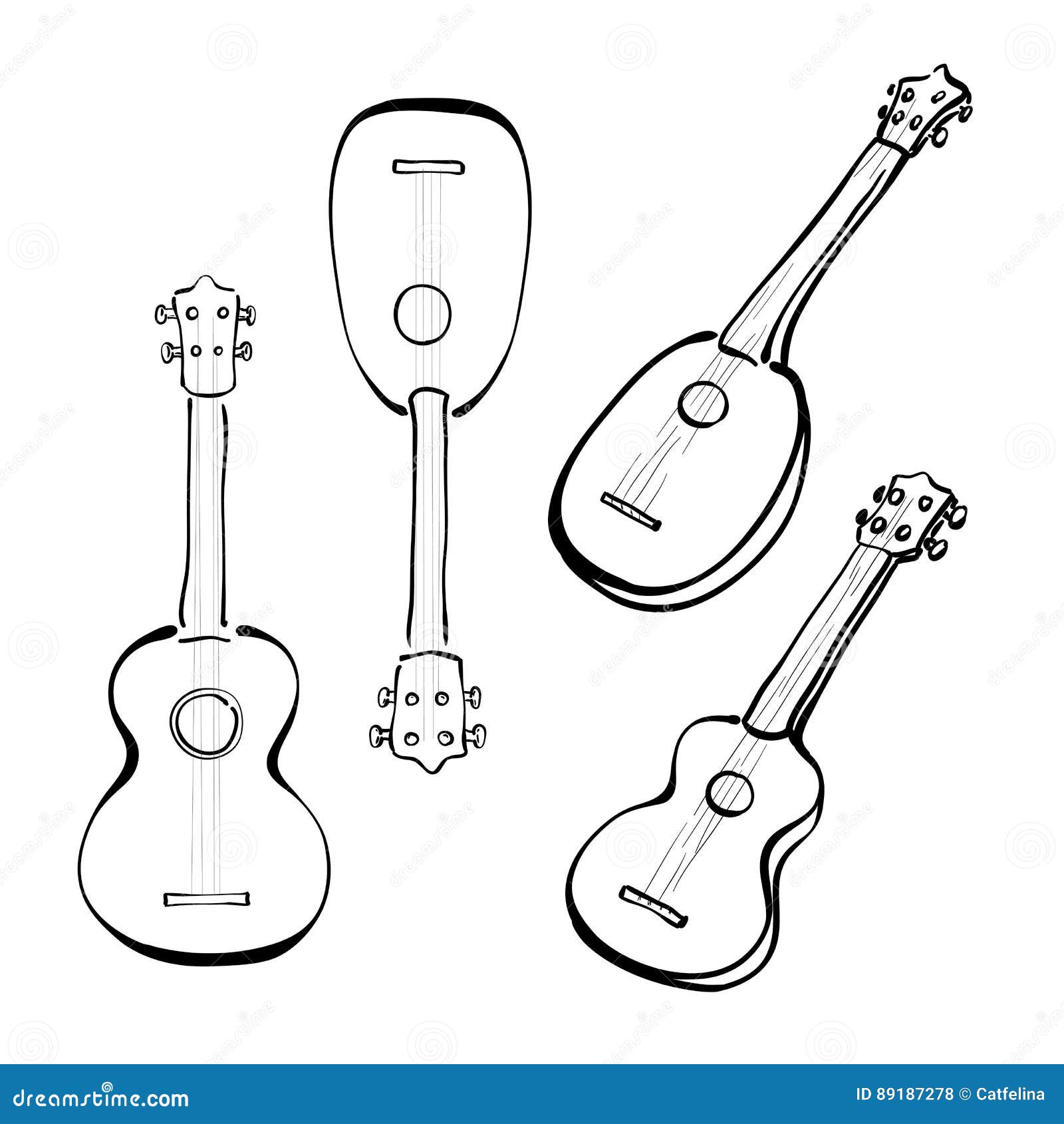 Set of Hand Drawn Ukuleles in Sketchy Style Stock Vector - Illustration ...