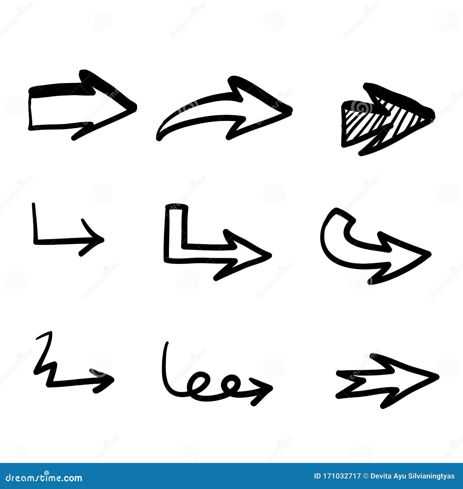 Set Of Hand Drawn Vector Arrows On White Background Scribble Arrow