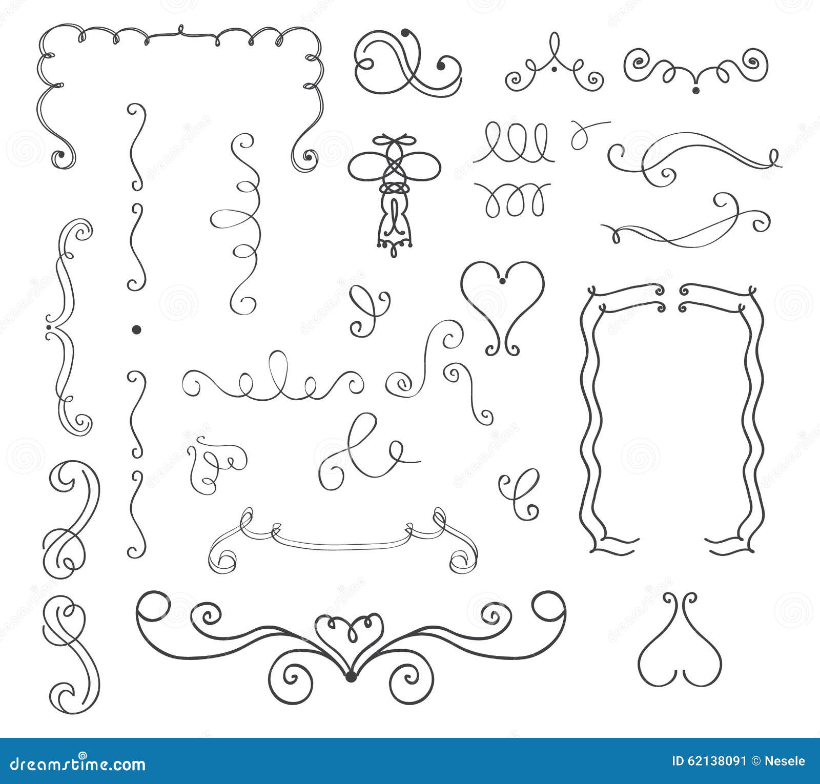 Set of Hand Drawn Vector Curls and Borders Stock Vector - Illustration ...