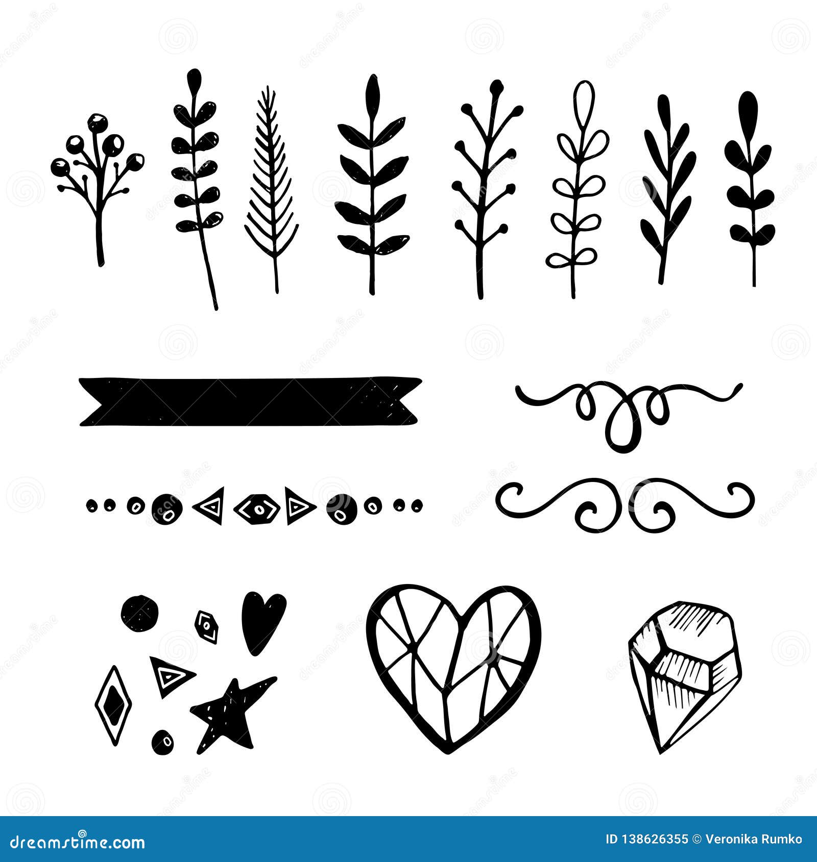 Set of 15 Hand Drawn Vector Decorative Elements for Your Design Stock ...