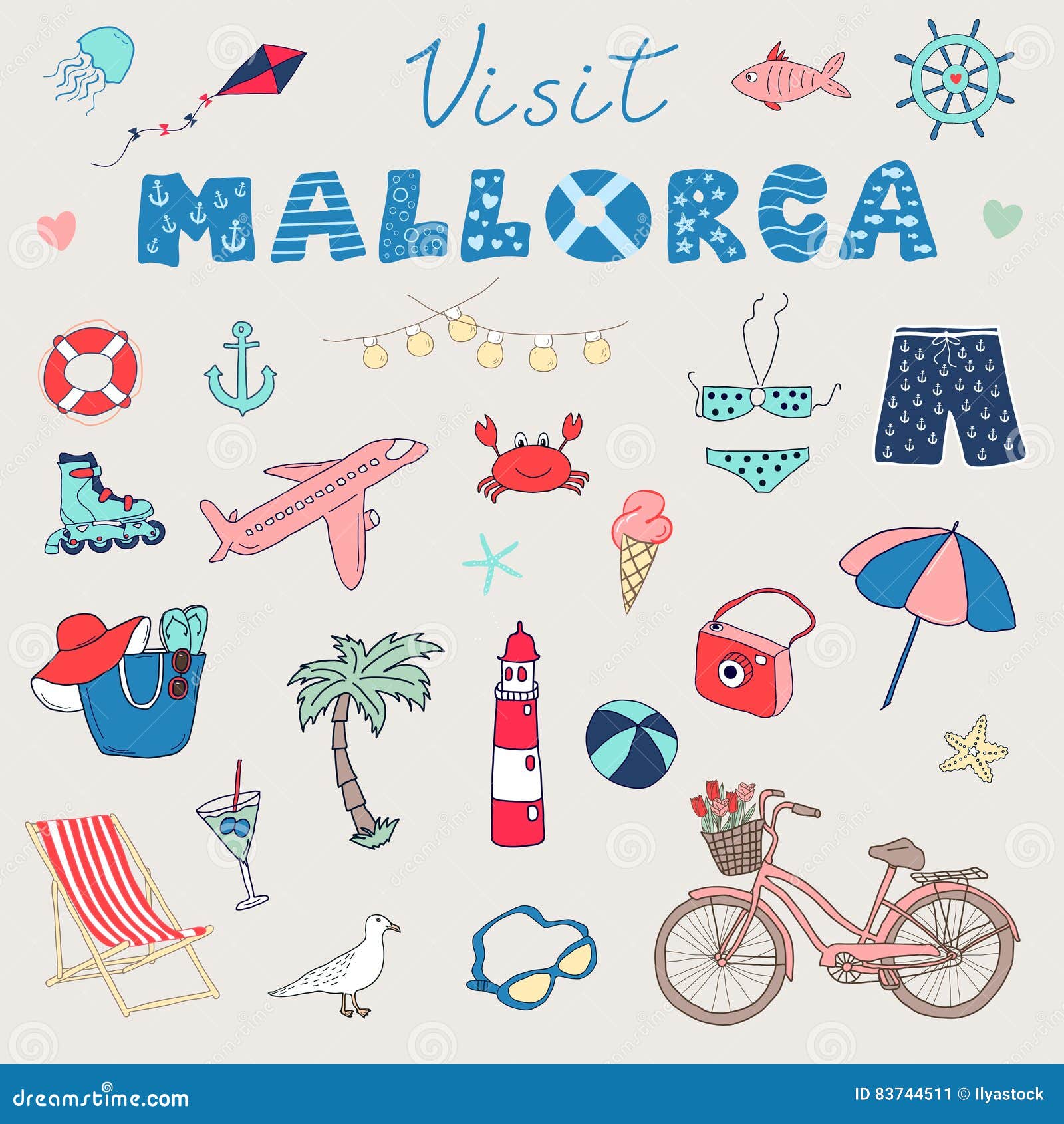 Set of Hand Drawn Vector Doodles of Mallorca, Balearic Islands Stock ...