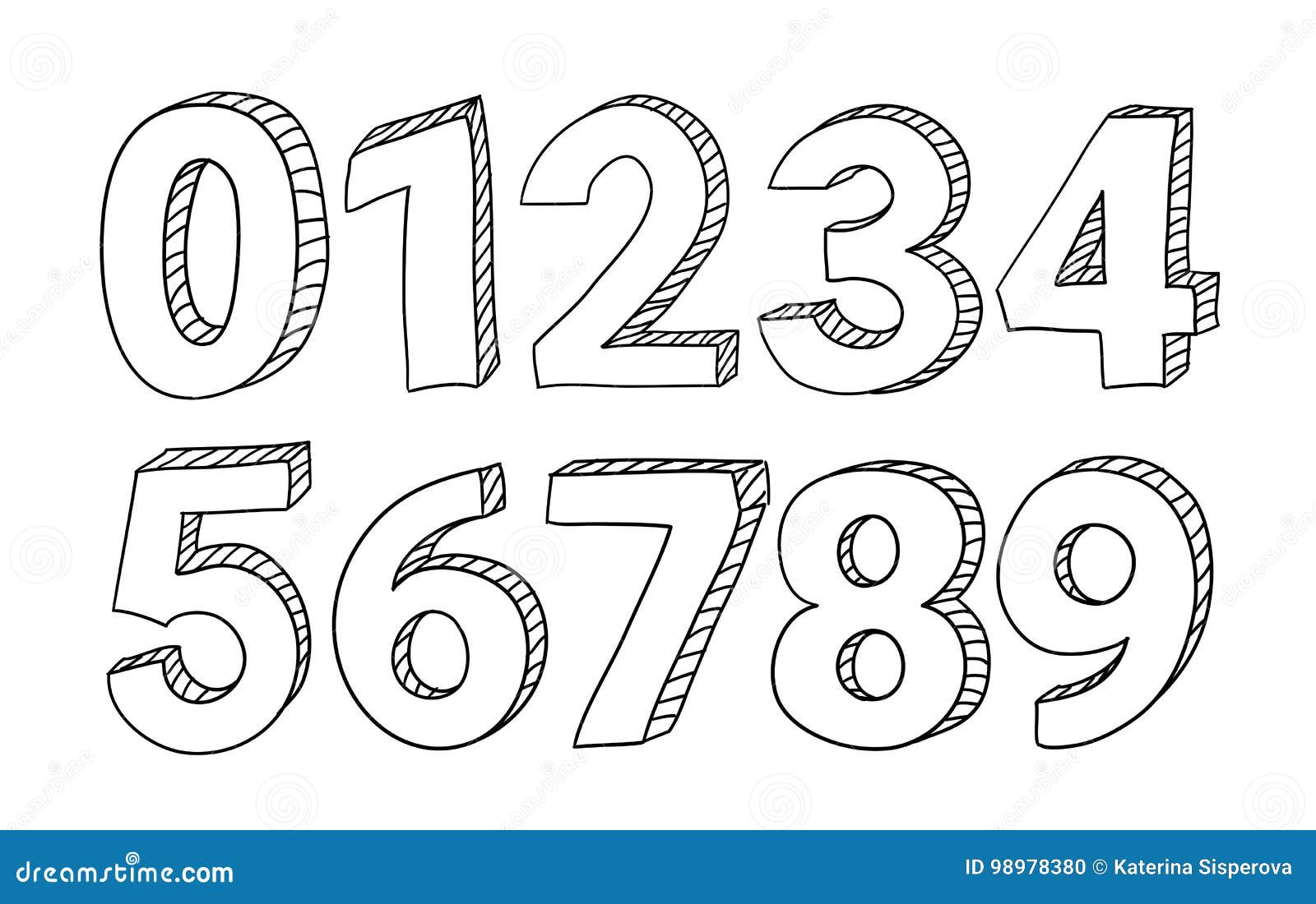 Set Of Hand Drawn Vector Numbers Isolated On White Background Stock
