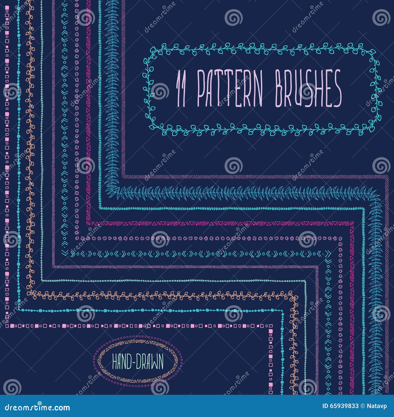 Set of Hand-drawn Vector Pattern Brushes Stock Vector - Illustration of ...