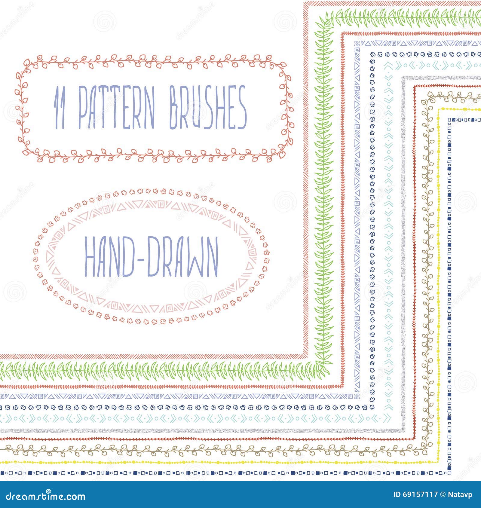 Set of Hand-drawn Vector Pattern Brushes Stock Vector - Illustration of ...