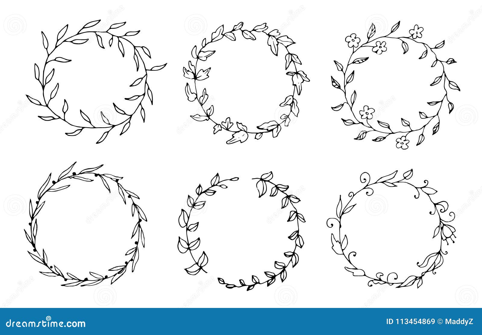 Set of Hand Drawn Vector Round Floral Wreaths Stock Vector ...