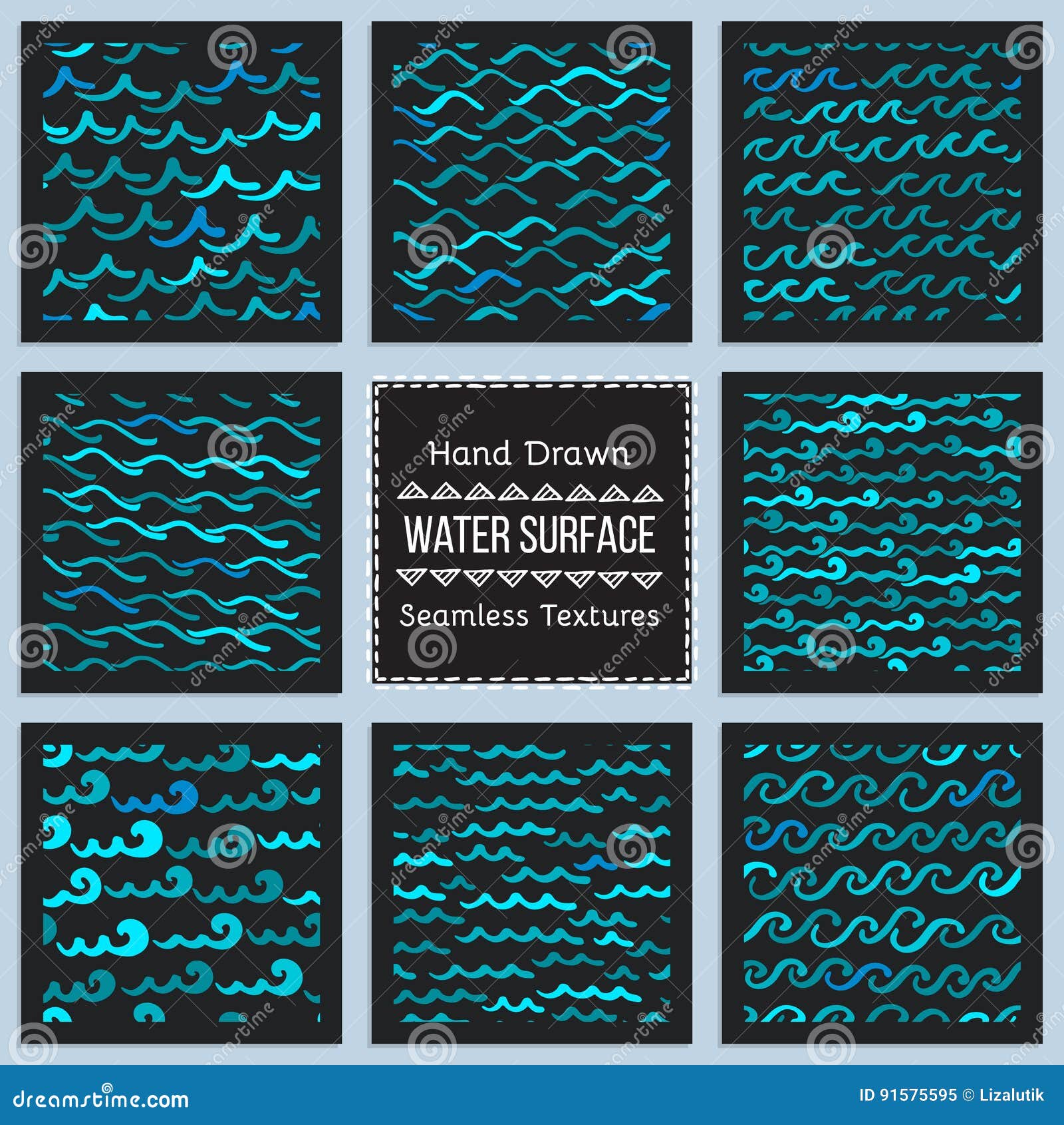 Set of Hand Drawn Vector Textures of Water Surface Stock Vector ...