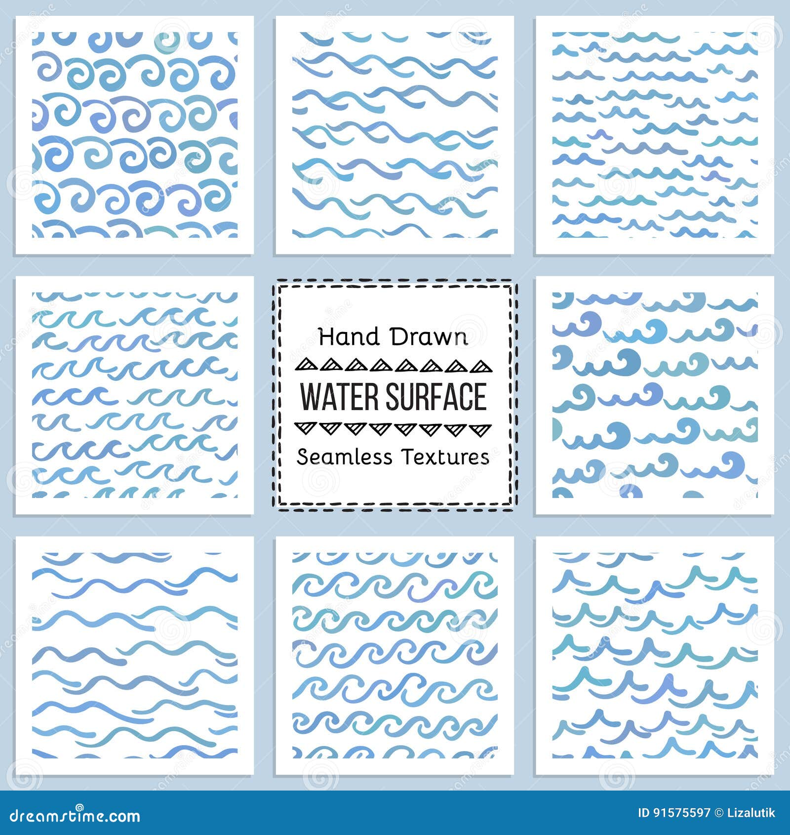 Set of Hand Drawn Vector Textures of Water Surface Stock Vector ...