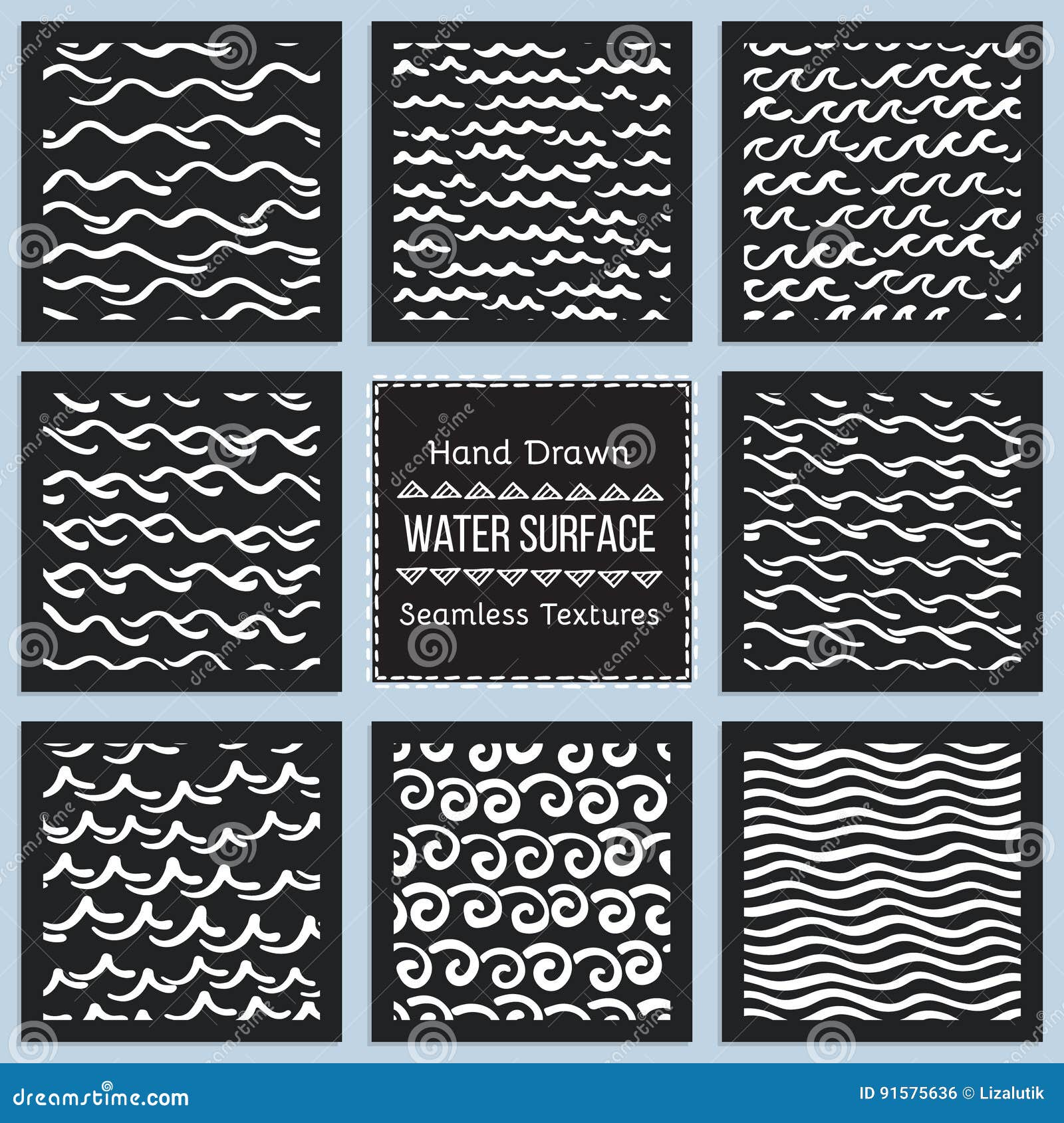 Set of Hand Drawn Vector Textures of Water Surface Stock Vector ...