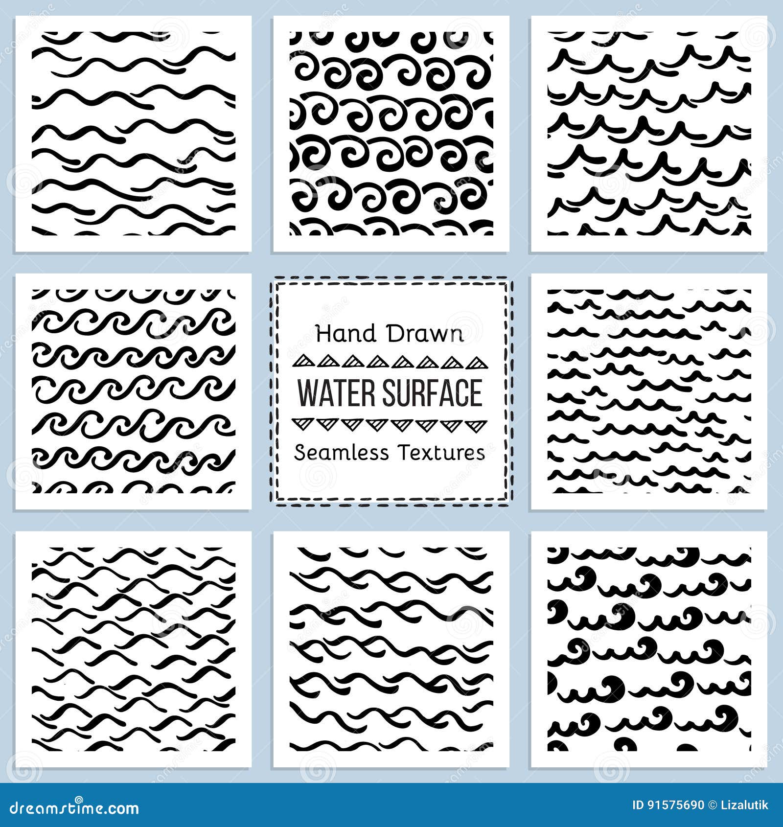 Set of Hand Drawn Vector Textures of Water Surface Stock Vector ...