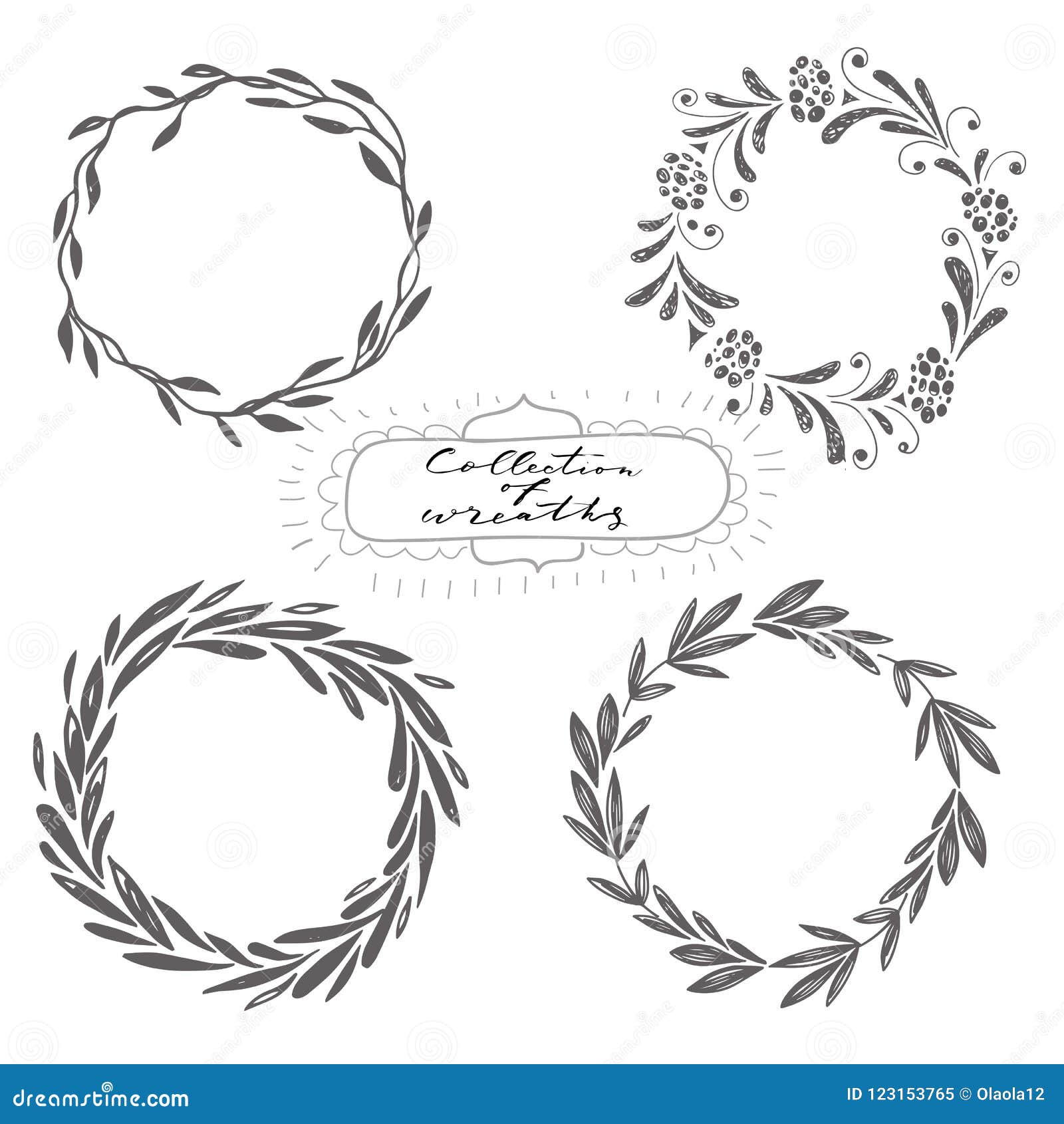 Set of Hand Drawn Vector Wreaths Stock Vector - Illustration of banner ...