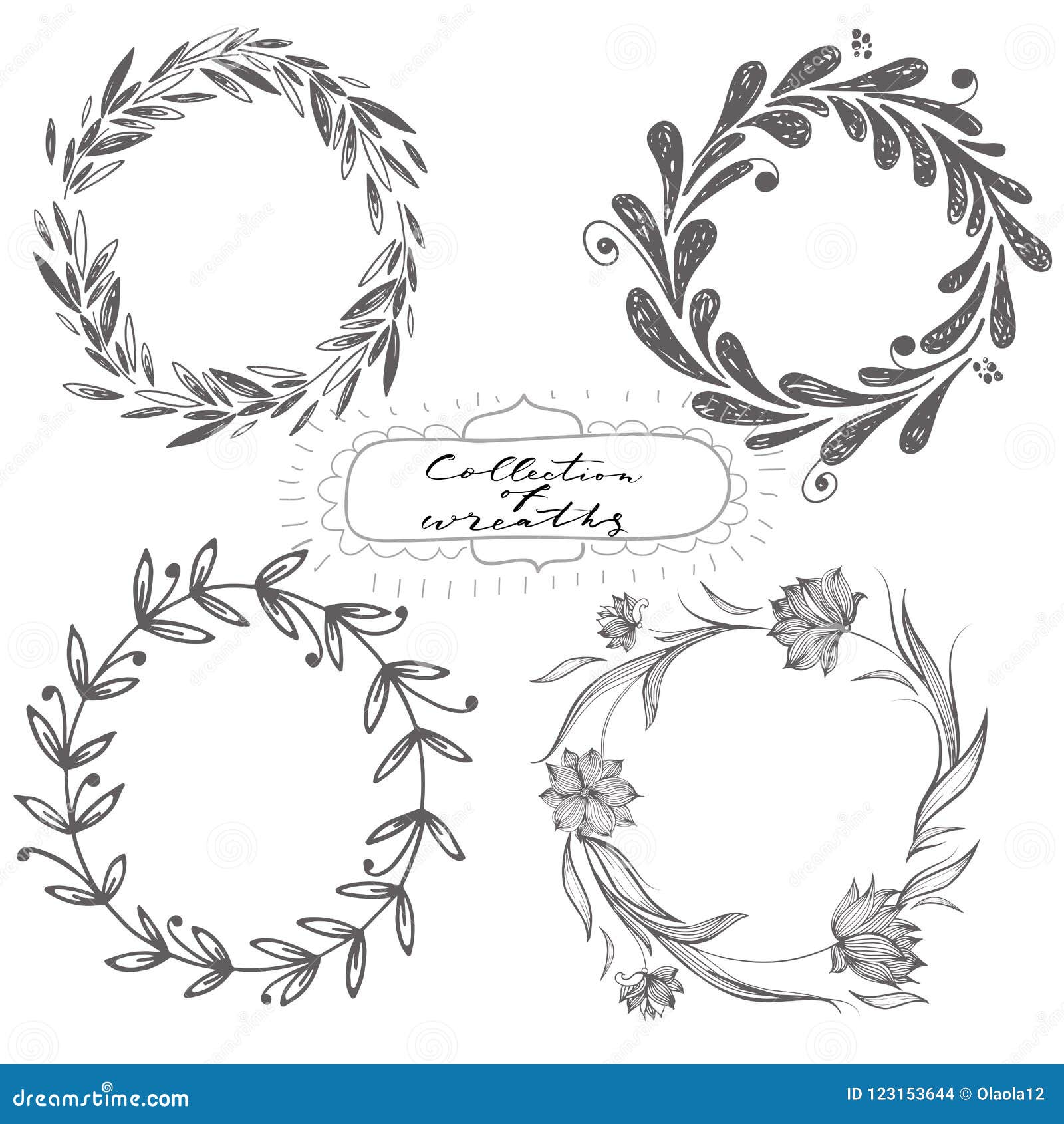 Set of Hand Drawn Vector Wreaths Stock Vector - Illustration of petal ...