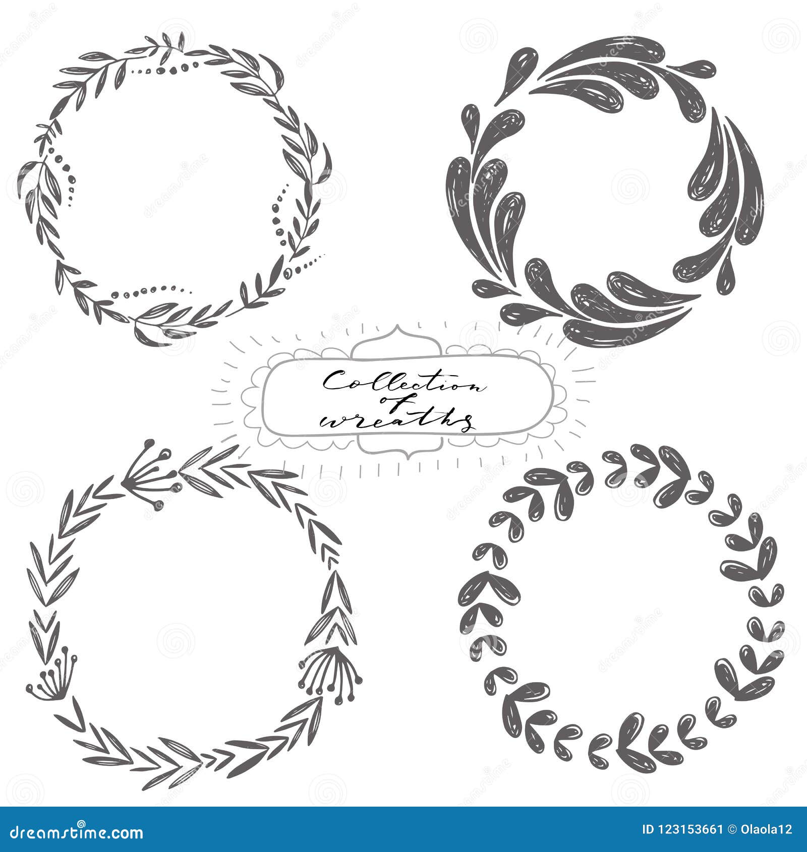 Set of Hand Drawn Vector Wreaths Stock Vector - Illustration of paint ...