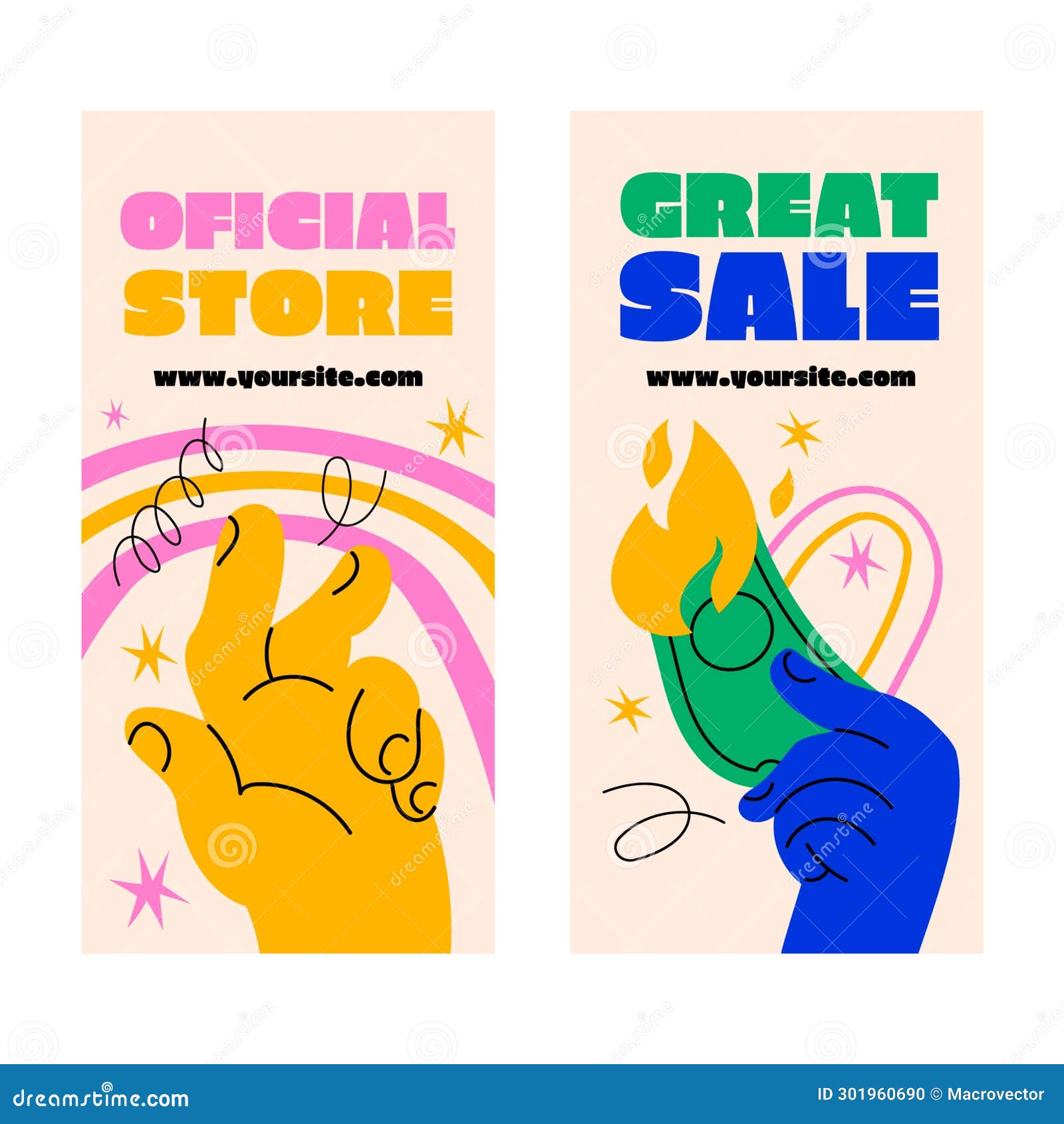 Hand Drawn Hands Gesture Banners Stock Illustration - Illustration of ...