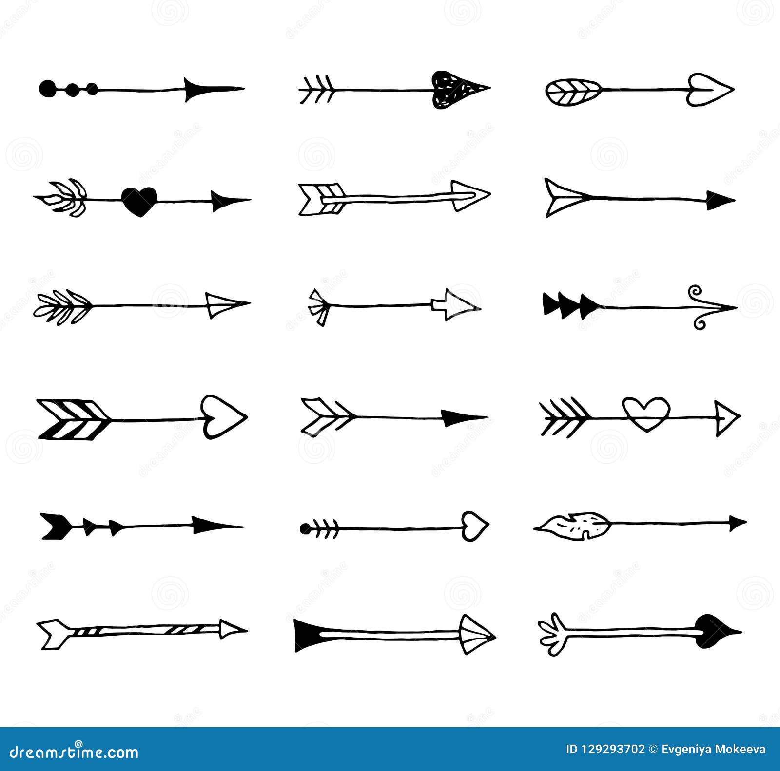 Set of Hand Drawn Vintage Arrows. Stock Illustration - Illustration of ...