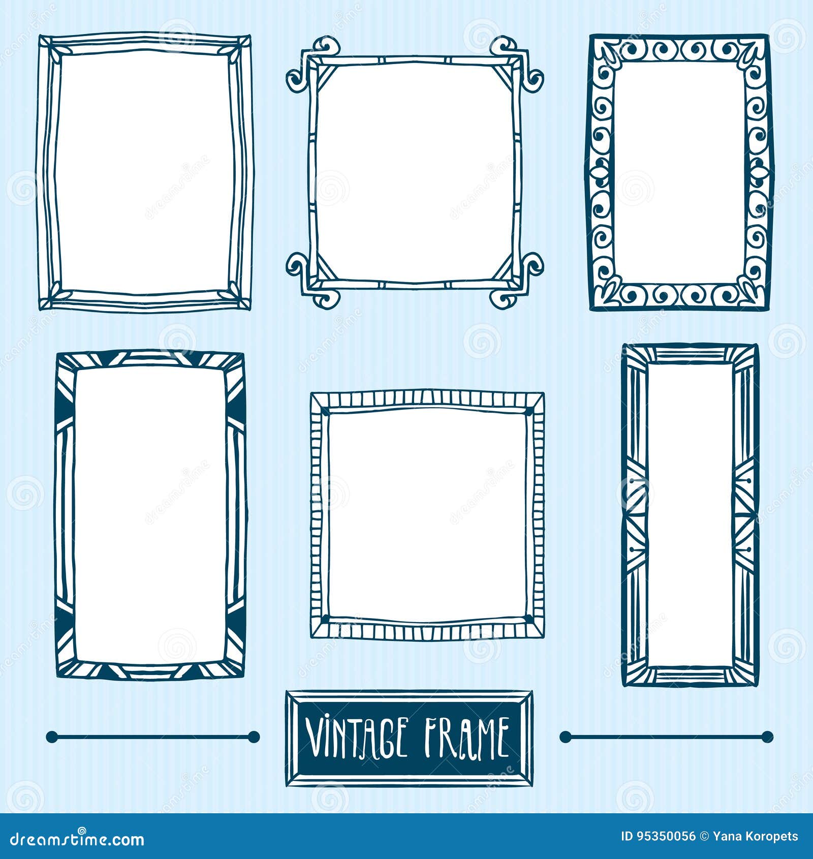 Set of Hand Drawn Vintage Frames Stock Illustration - Illustration of ...