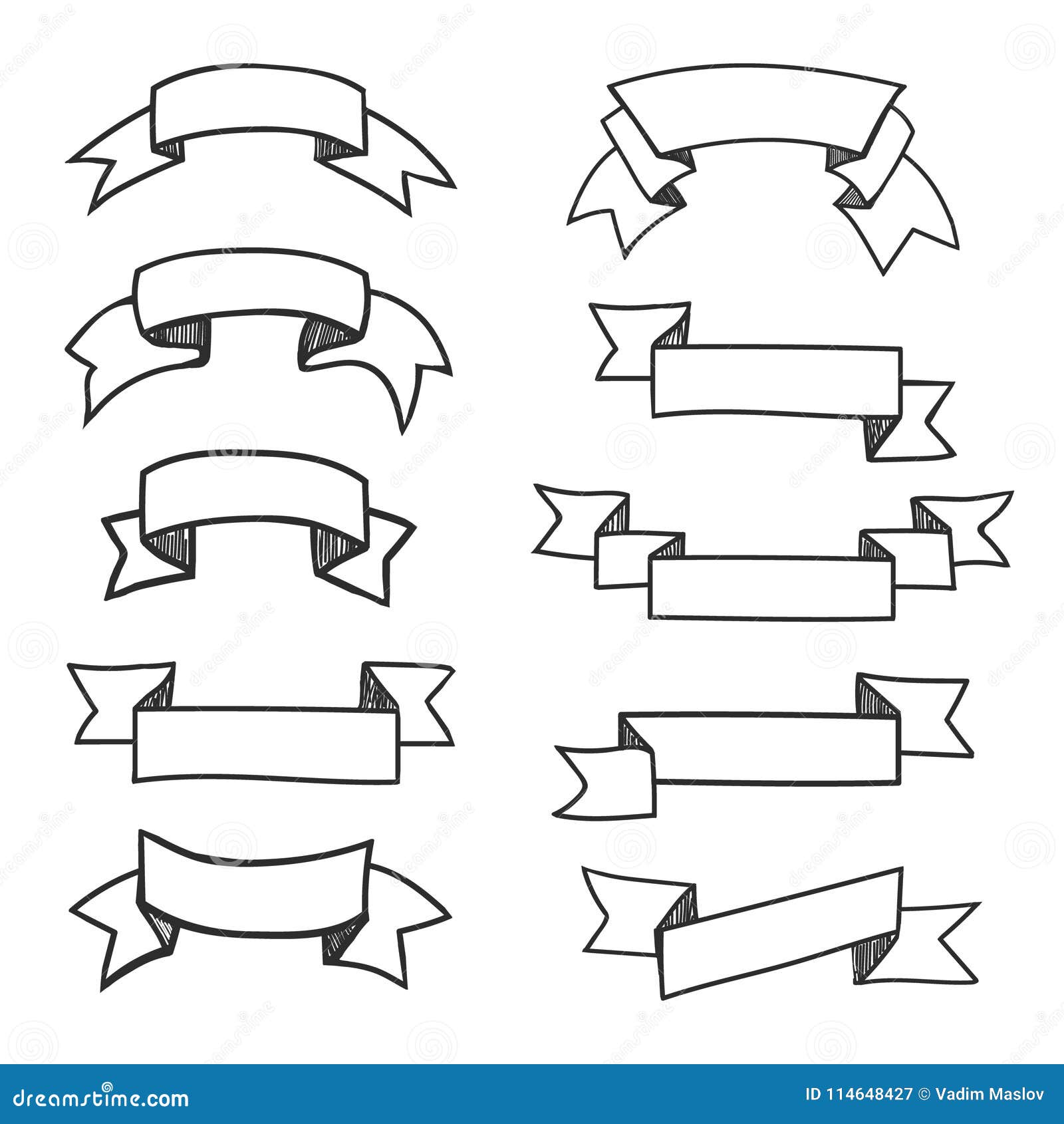 Set of Hand-drawn Vintage Linear Banners. Stock Vector - Illustration ...
