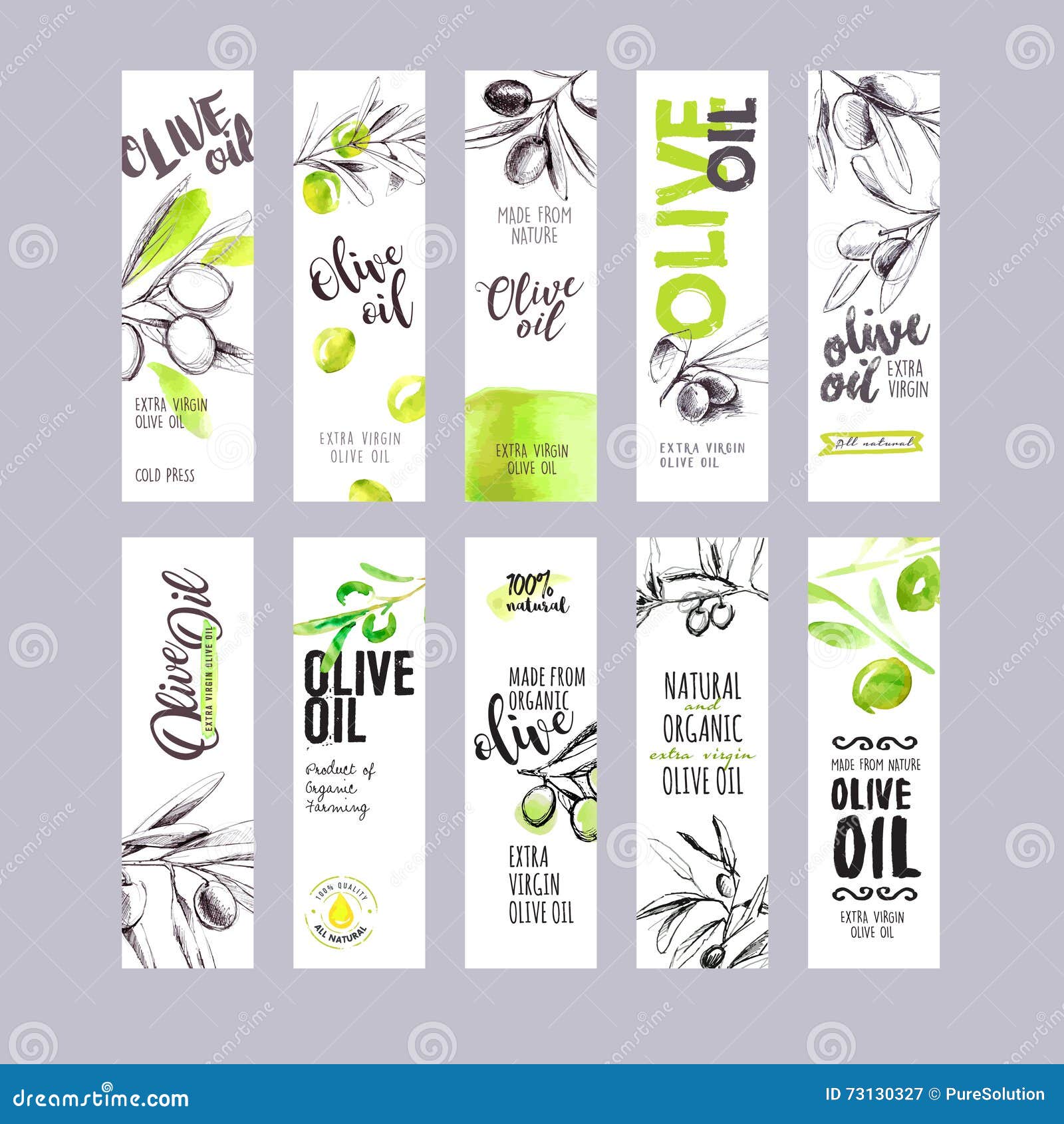 Set of Hand Drawn Watercolor Olive Oil Labels Stock Vector ...