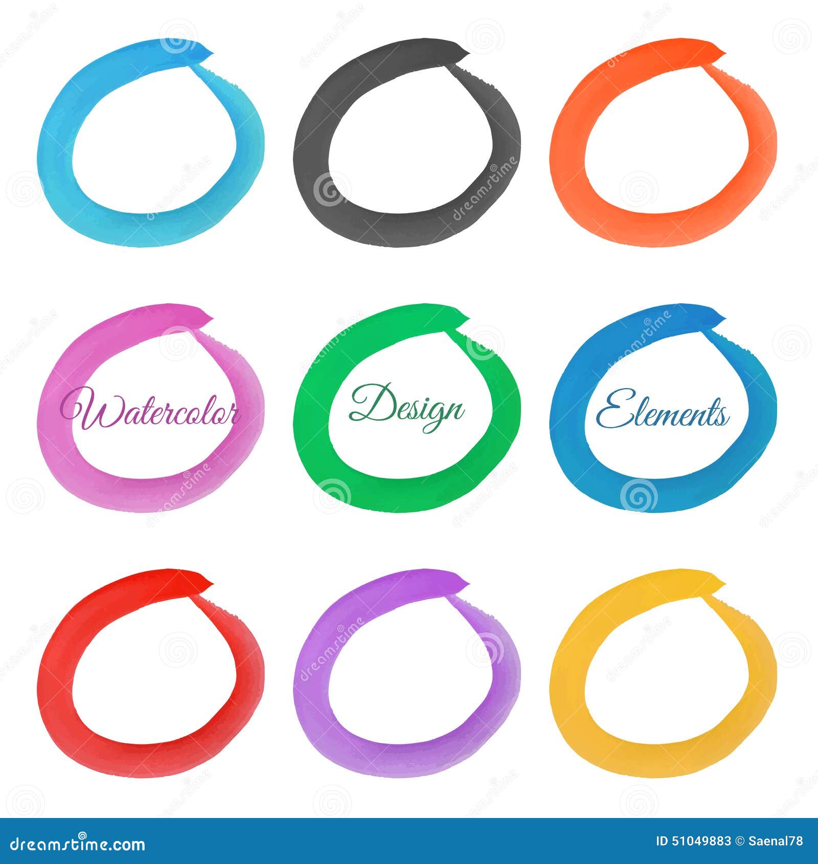 Set of Hand Drawn Watercolor Rings. Watercolor Design Elements Stock ...