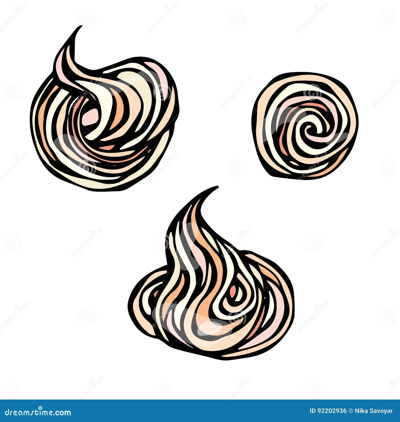 Set of Hand Drawn Whipped Cream. Doodle Style Vector Sketch, Isolated ...