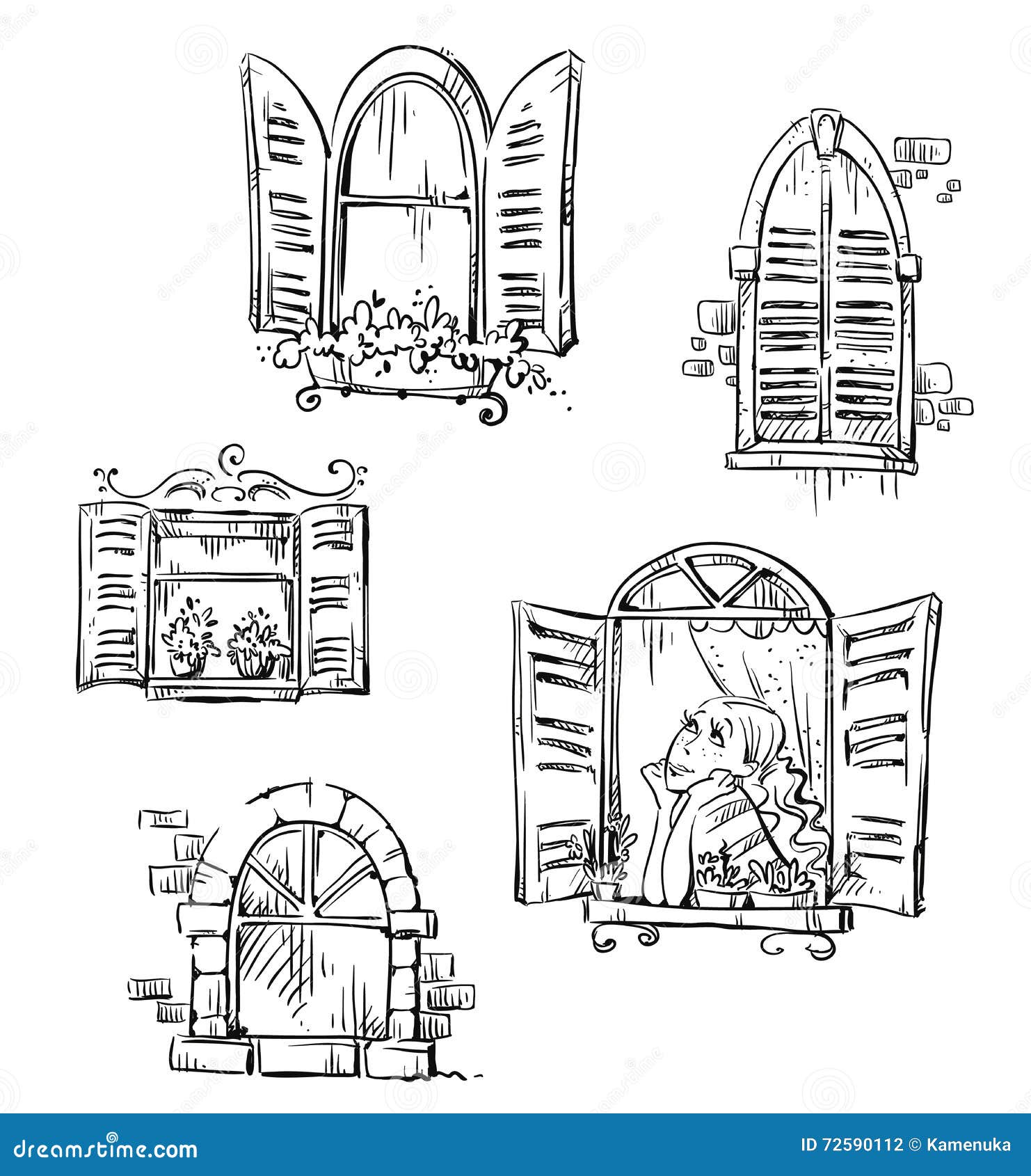 Set of Hand Drawn Windows, Vector Illustration Stock Vector ...