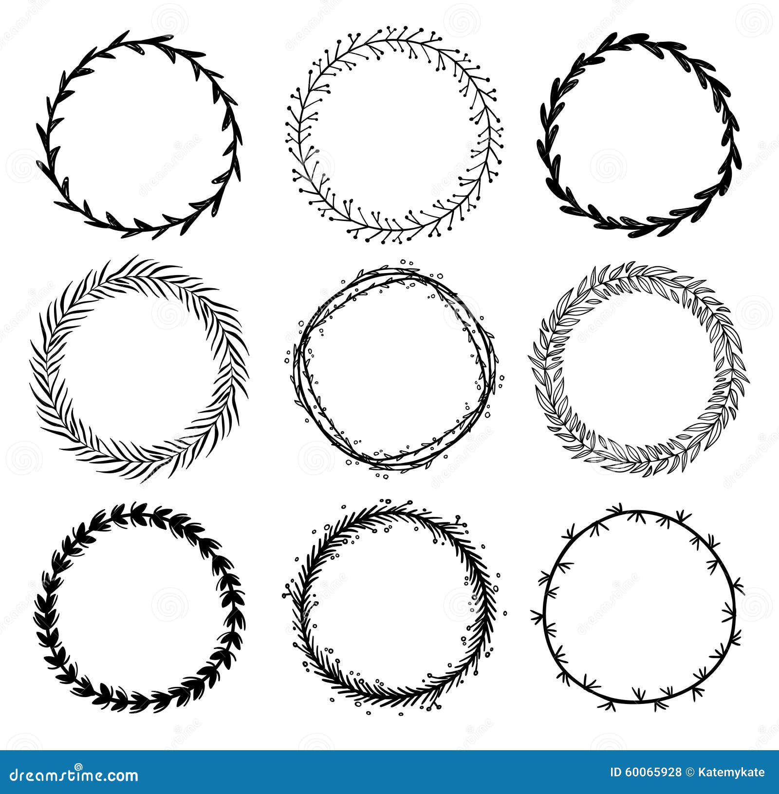 Set Of Hand Drawn Wreaths. Design Elements Vector Illustration ...