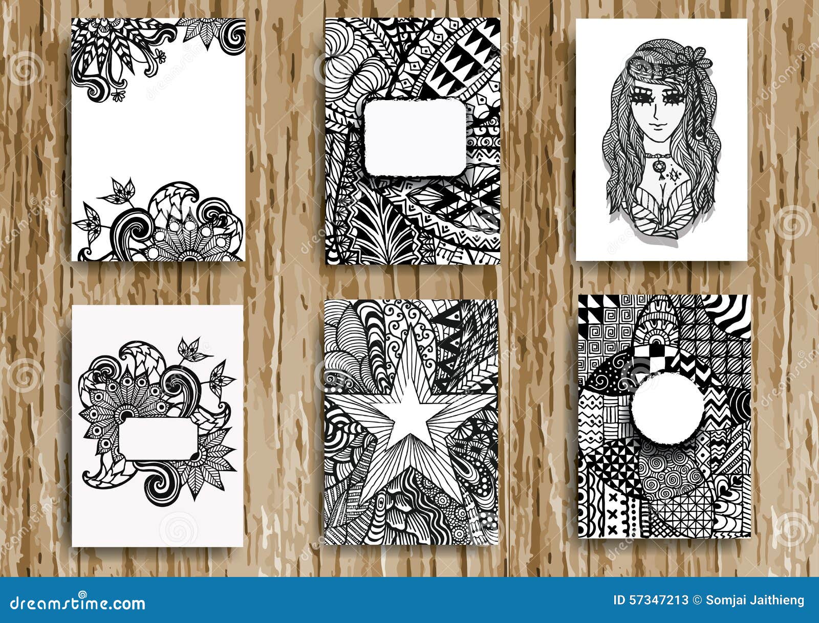 Set of Hand Drawn Zentangle on A4 Template for Print Stock Vector ...