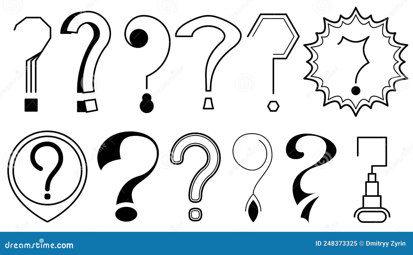 Set Hand Draws Collection Doodle Different Black Question Marks Vector ...