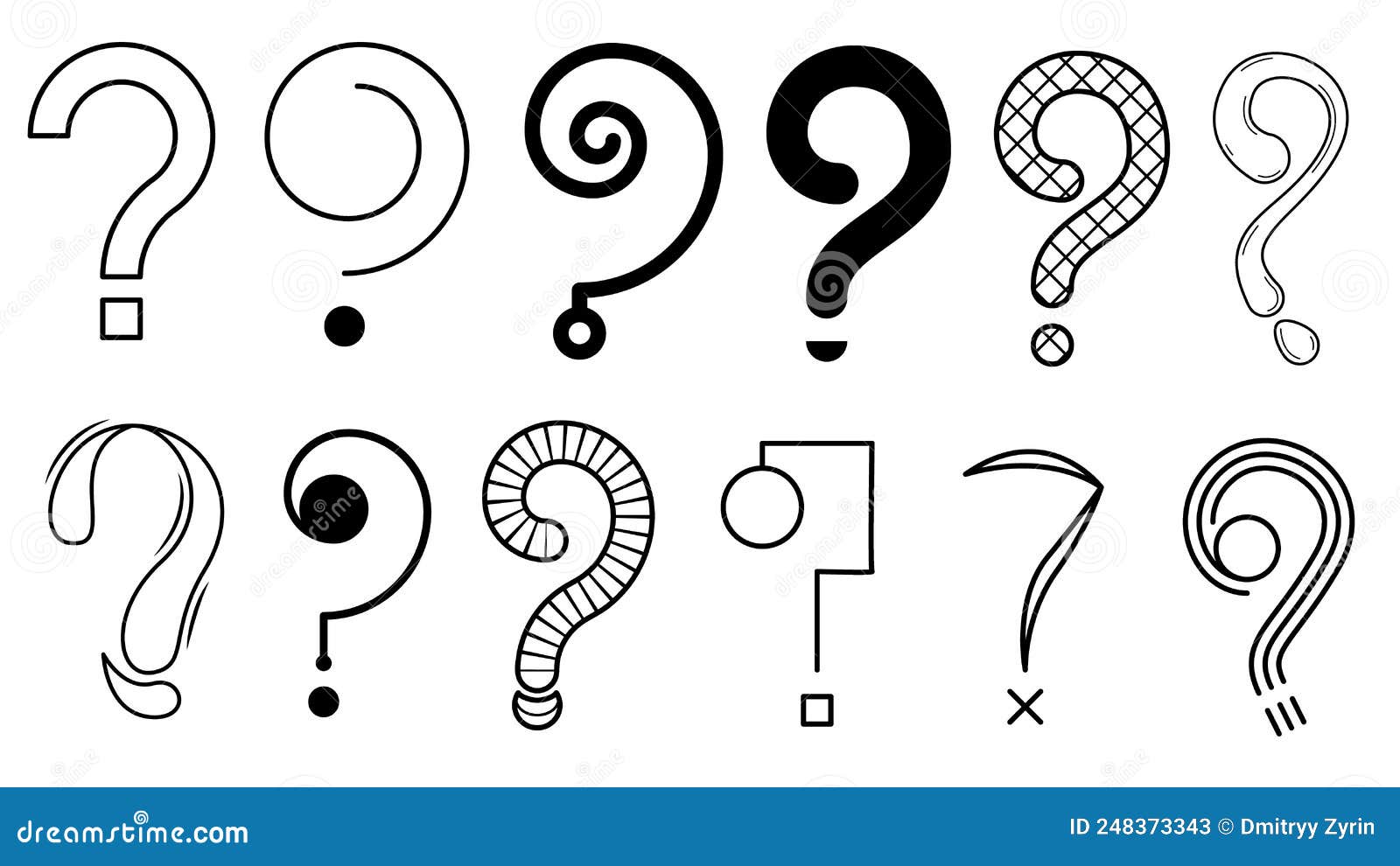 Set Hand Draws Collection Doodle Different Black Question Marks Vector ...