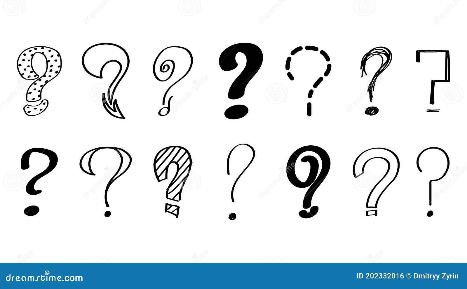 Set Hand Draws Collection Doodle Different Black Question Marks Vector ...