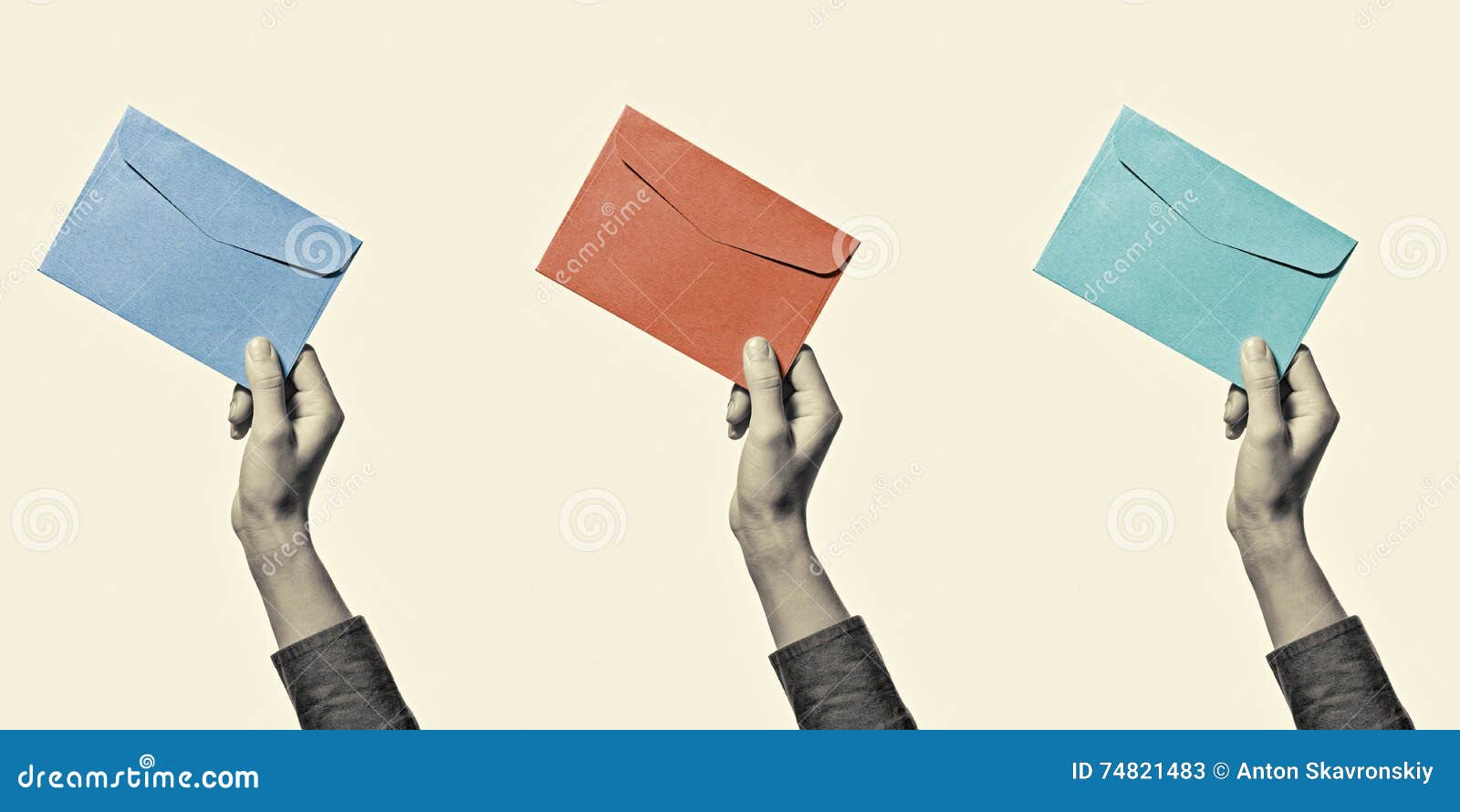 Set of: hand with envelope stock image. Image of information - 74821483