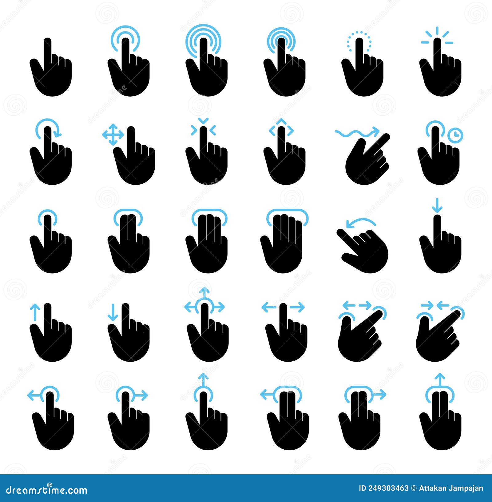A Set of Hand Gestures Touching a Screen, Vector, Illustration. Stock ...