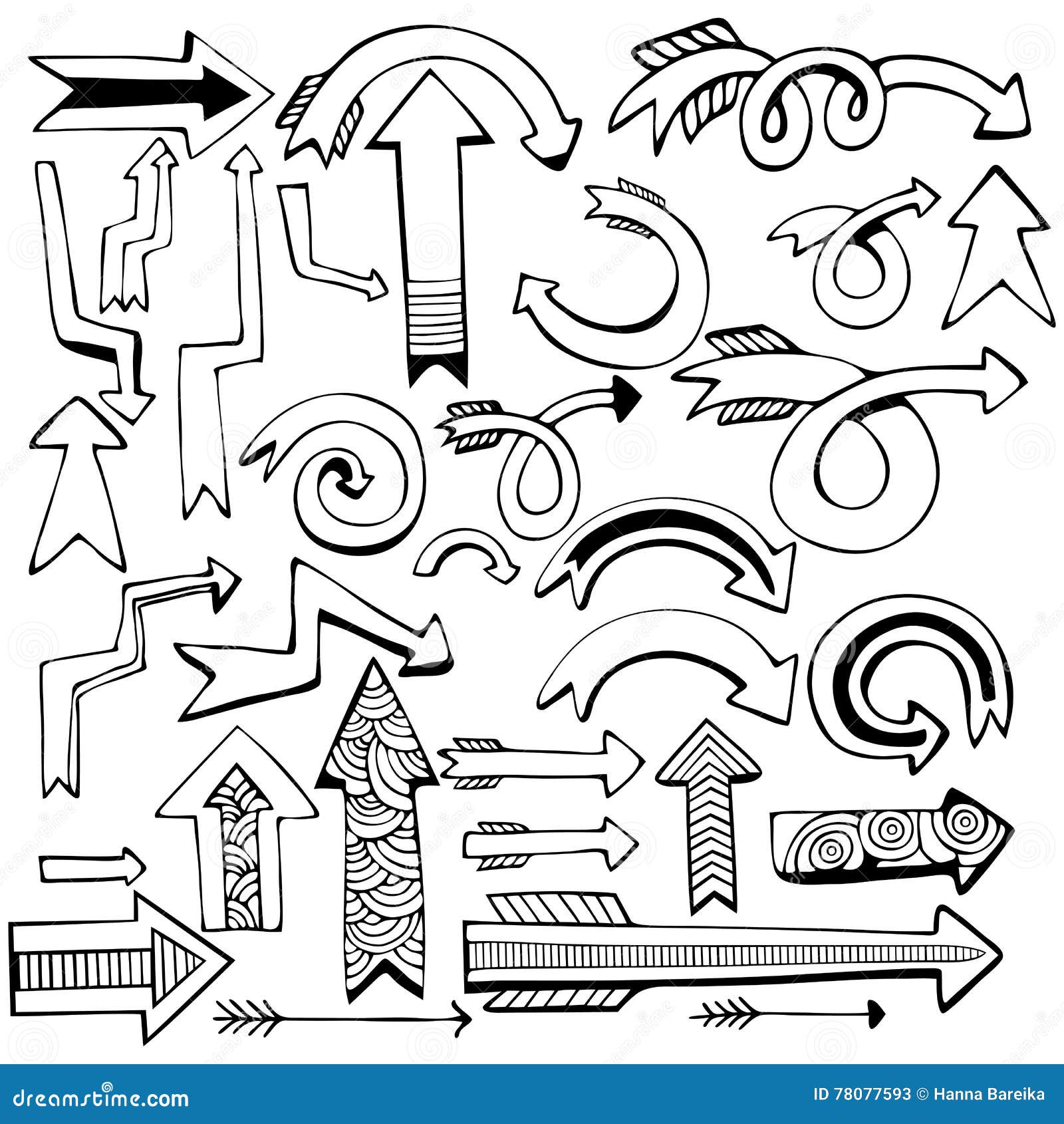 Set Hand Gezeichnete Pfeile Einfarbige Vektorillustration Vektor ...