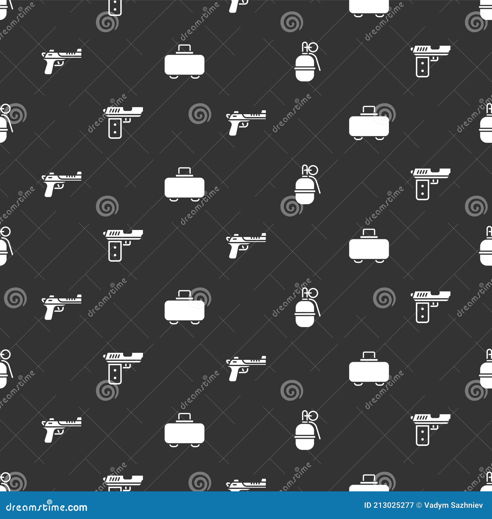 Set Hand Grenade, Pistol Or Gun, Desert Eagle And Weapon Case On ...