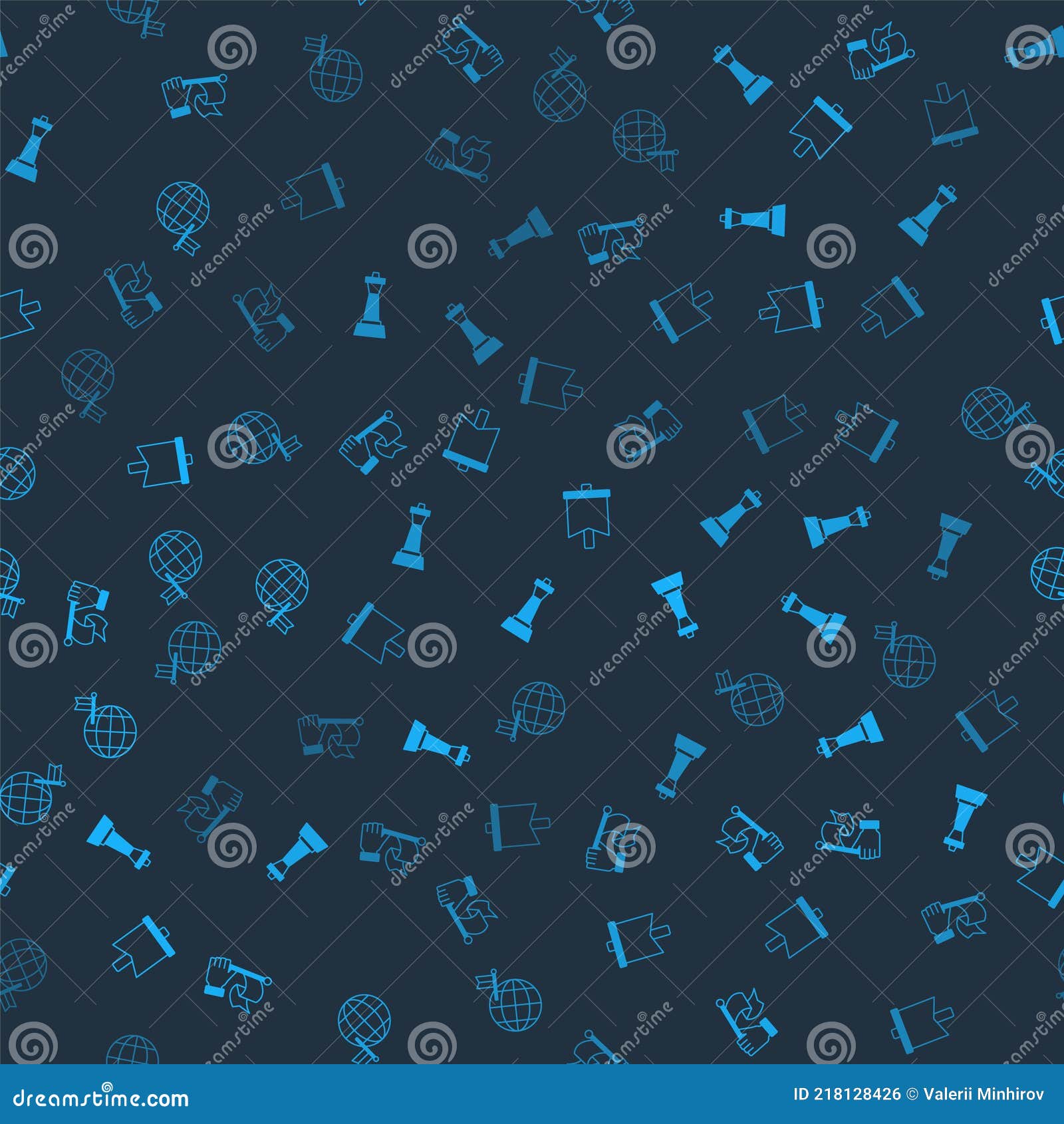 Set Hand Holding Flag, Chess, Flag and Planet with on Seamless Pattern ...