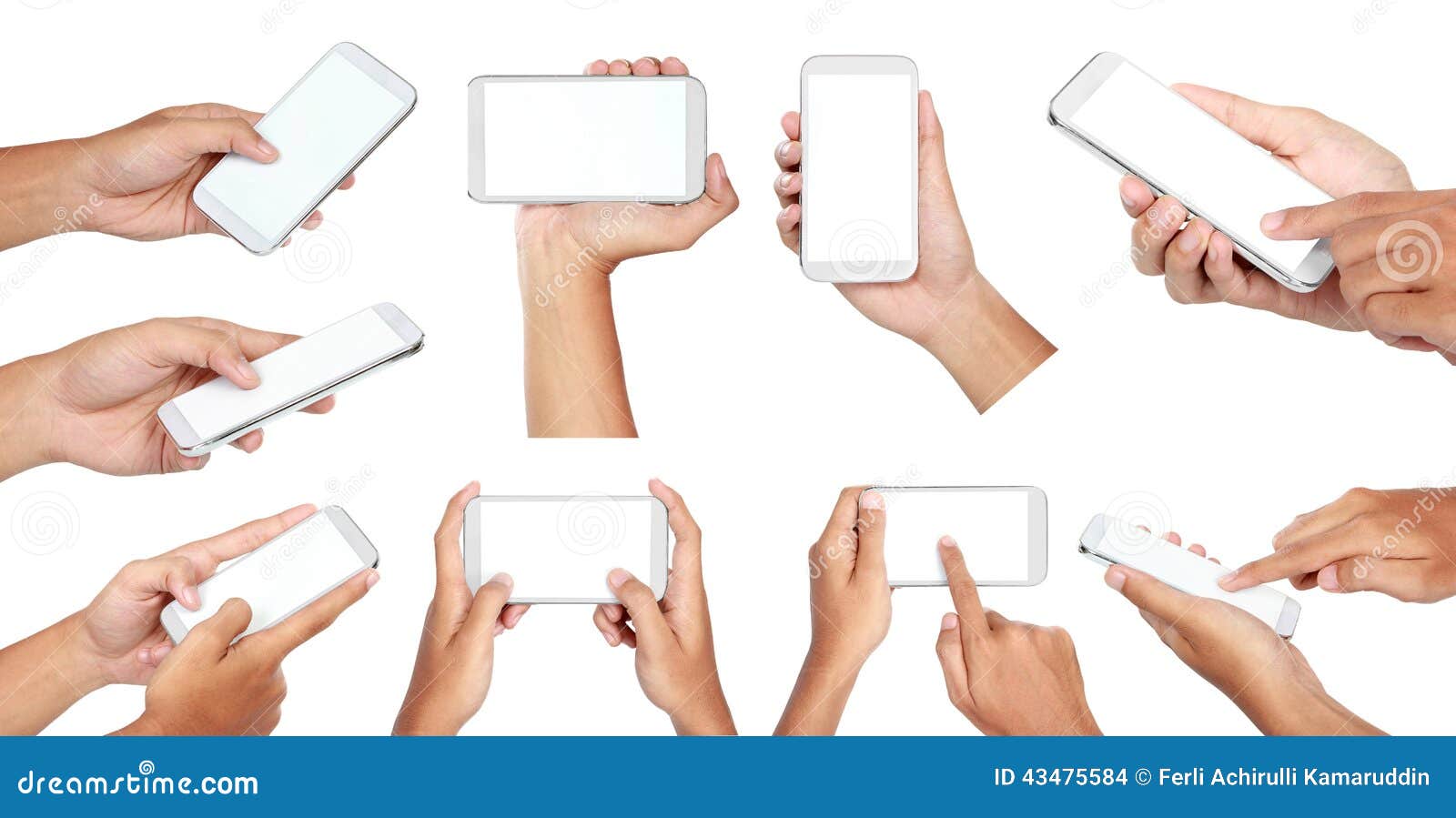 Set Of Hand Holding Mobile Smart Phone With Blank Screen Stock Photo ...